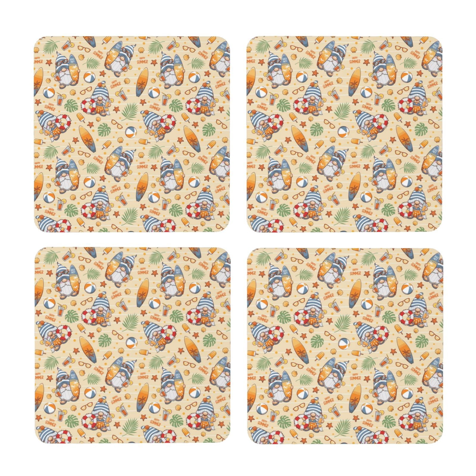 Sikiie Happy Summer With Gnome MDF Cork Coaster 4 Pcs - Absorbent ...