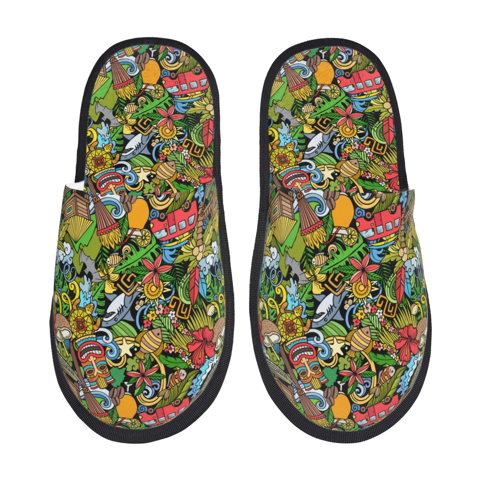 Sikiie Hawaiian Culture Symbols 1 Fuzzy Slip-on Slippers Warm Cozy Soft ...