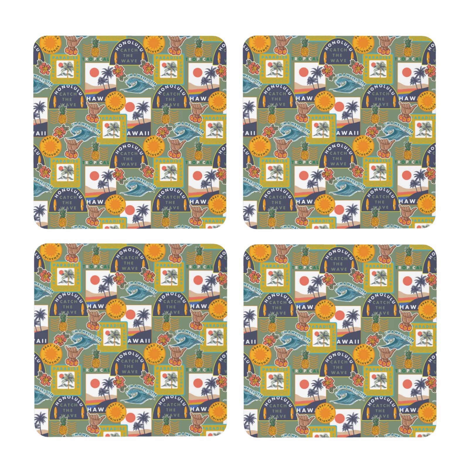 Sikiie Hawaiian Style MDF Cork Coaster 4 Pcs - Absorbent Beverage ...