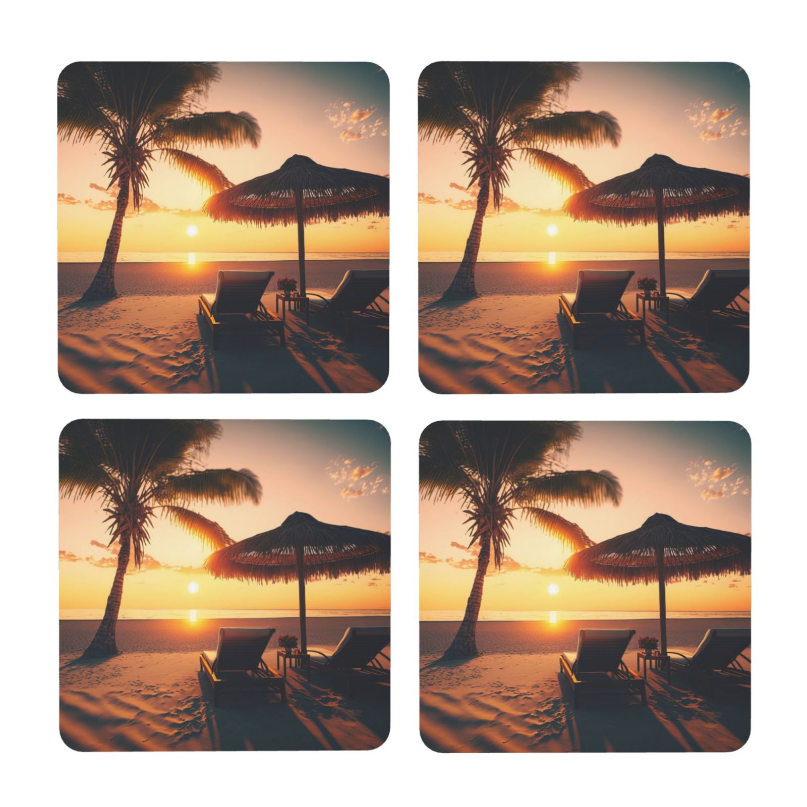 Sikiie Hawaiian Sunset Beach MDF Cork Coaster 4 Pcs - Absorbent ...