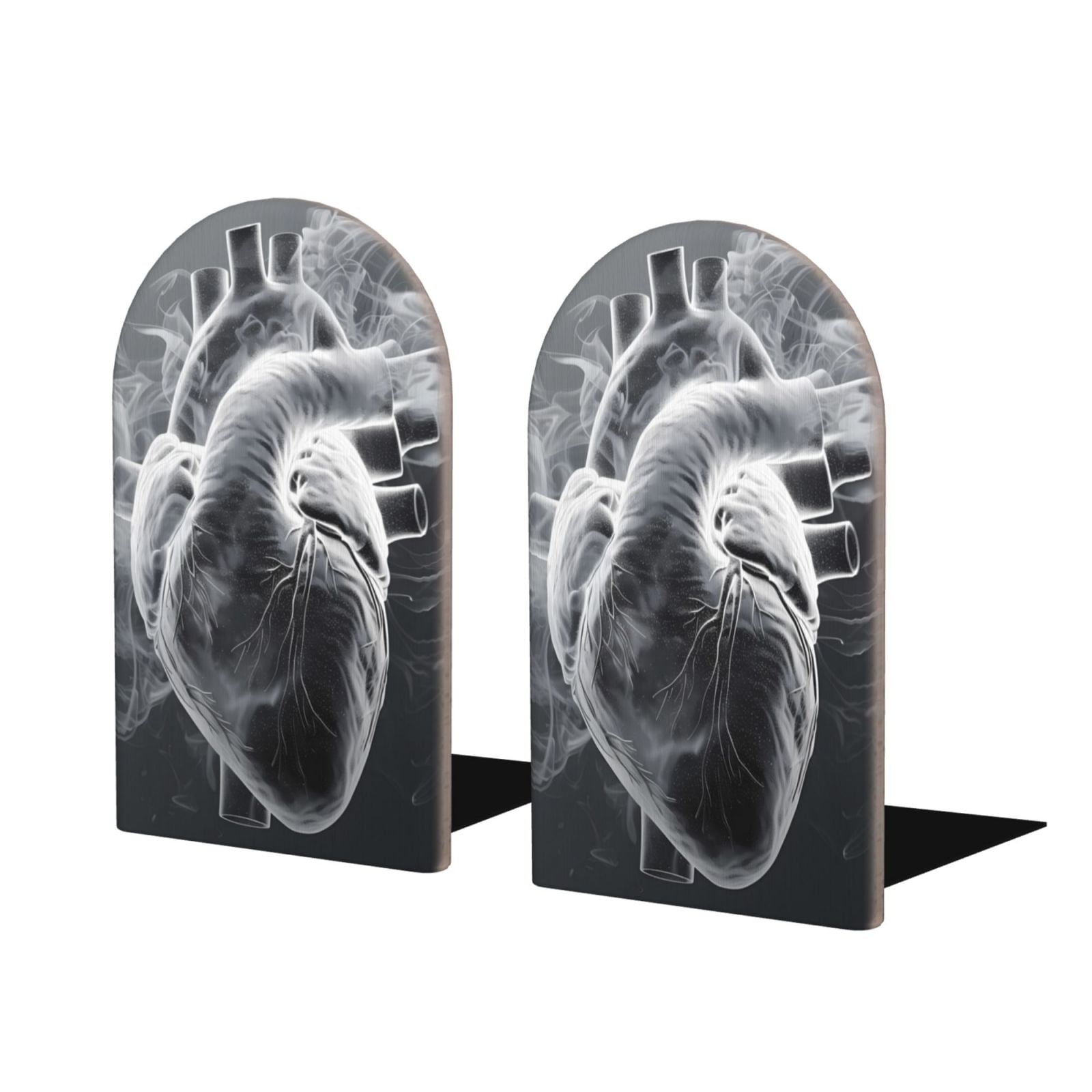 Sikiie Heart Illustration Bookends 1 Pair, Wood Bookends for Shelves ...