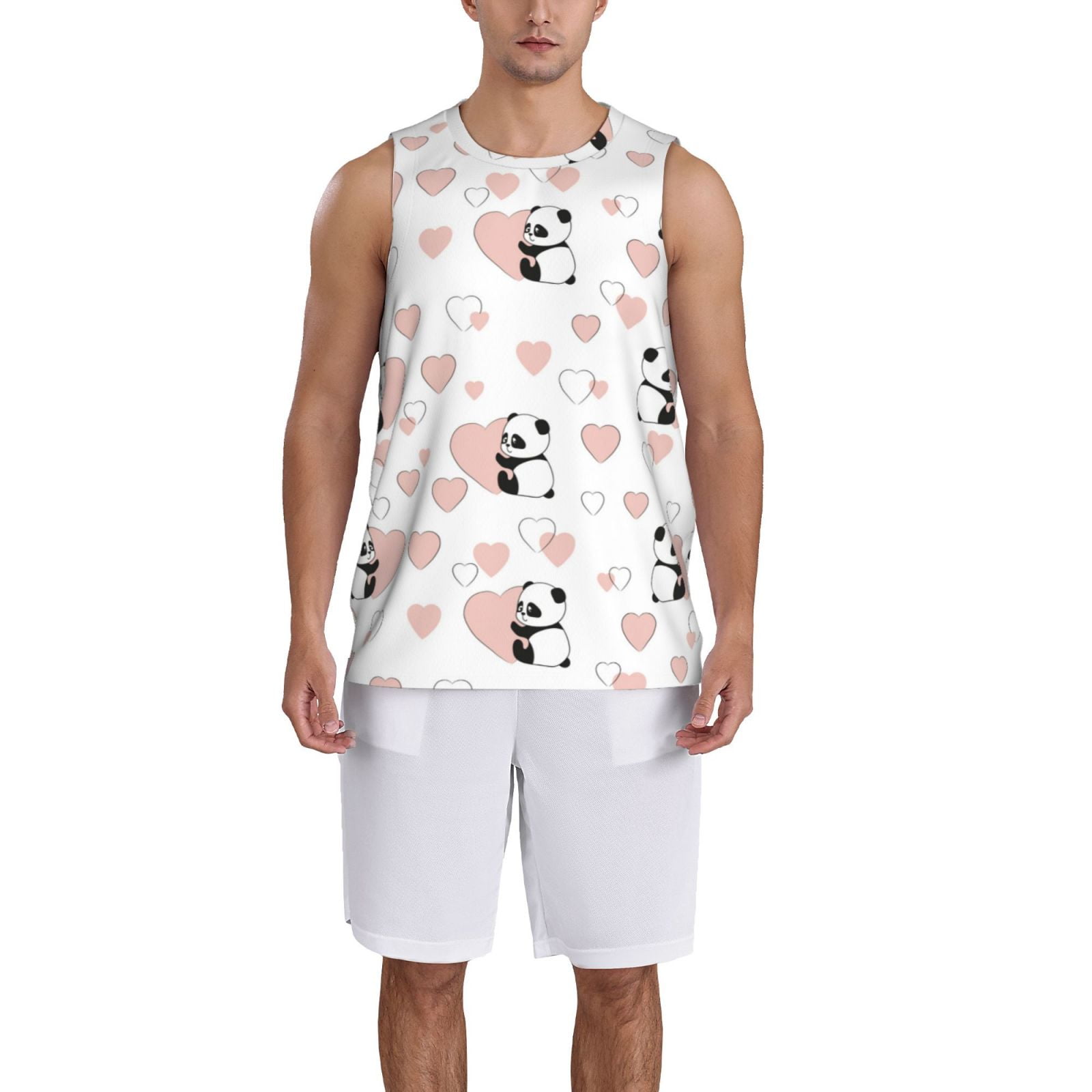 Sikiie Heart Panda Basketball Jersey Reversible Men's Mesh Athletic ...