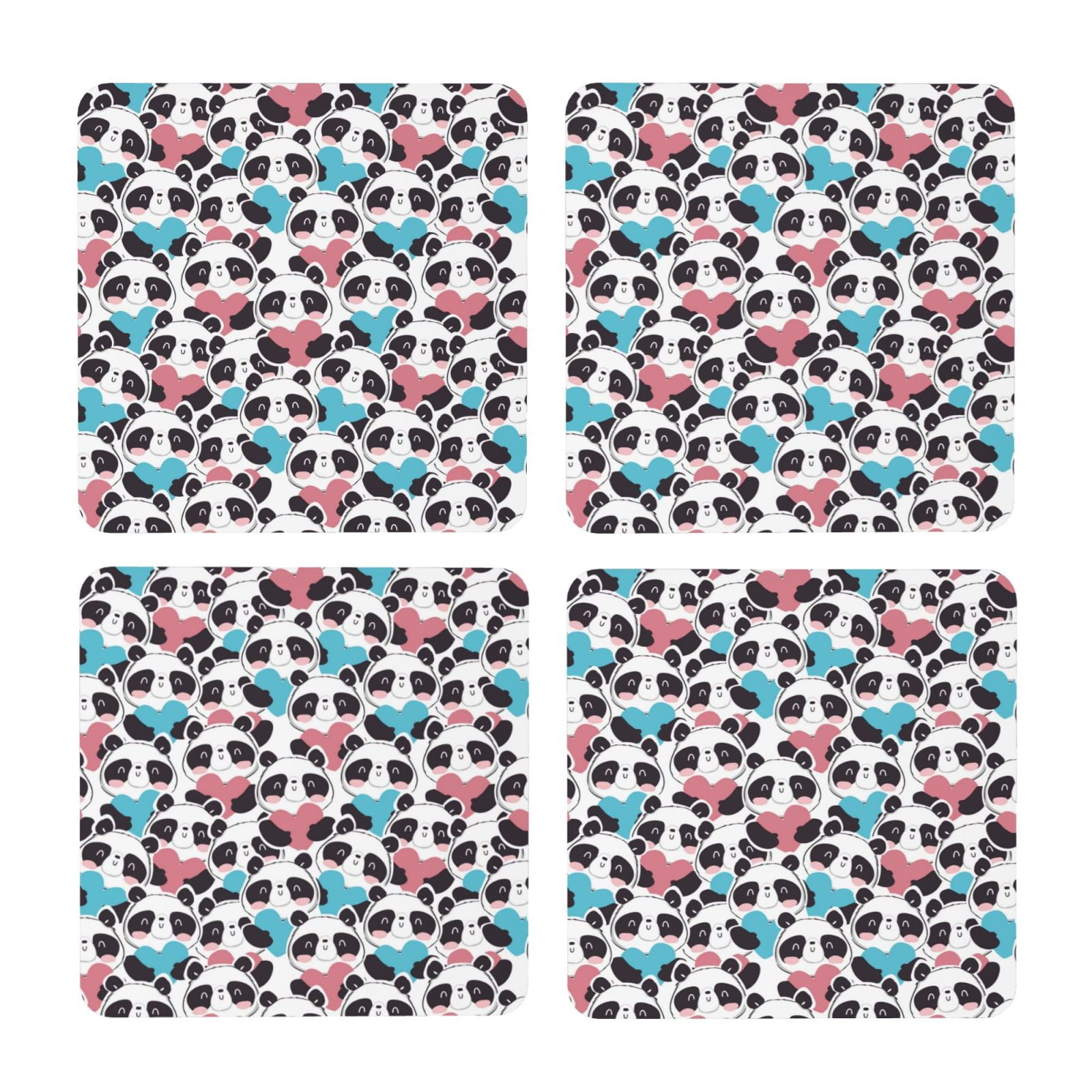 Sikiie Heart Panda MDF Cork Coaster 4 Pcs - Absorbent Beverage Coasters ...