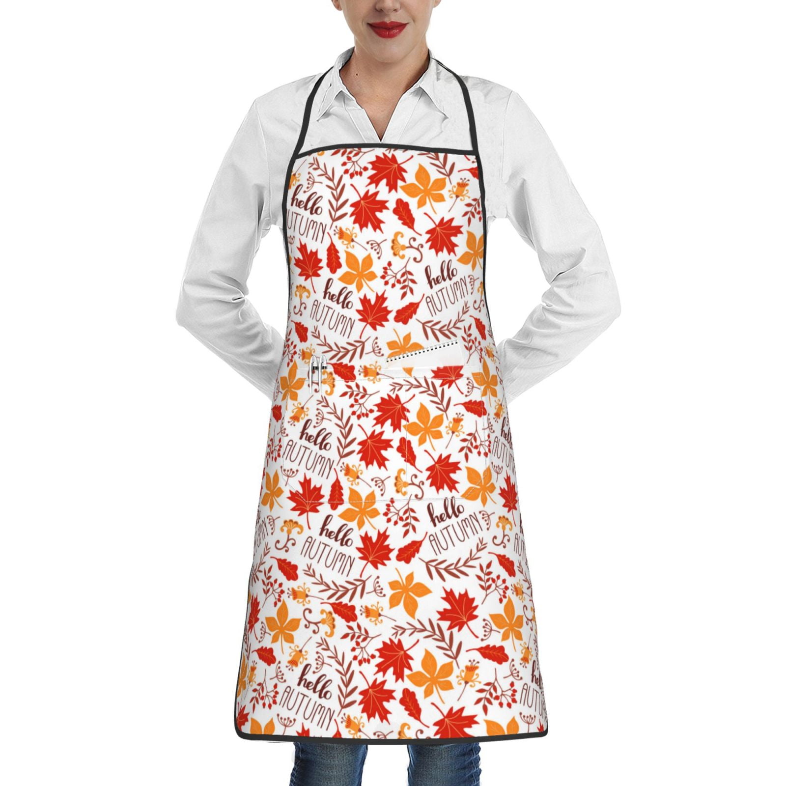 Sikiie Hello Autumn Maple Leaf Aprons for Kitchen Cooking Aprons, Chef ...