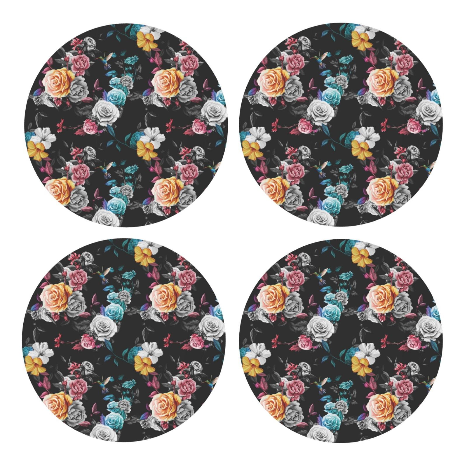 Sikiie Hibiscus Rose MDF Cork Coaster 4 Pcs - Absorbent Beverage ...