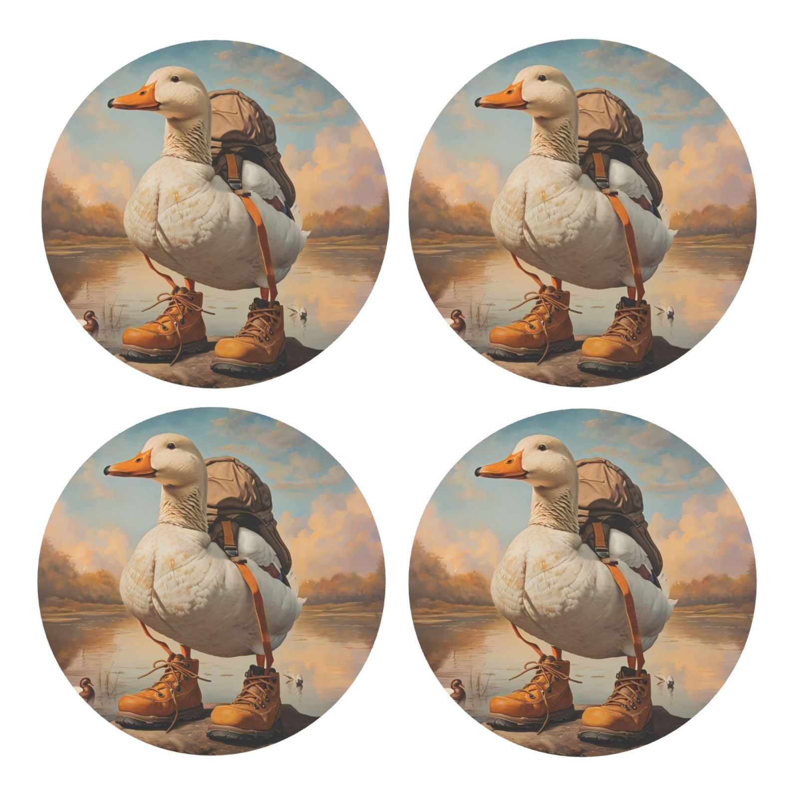 Sikiie Hiking Duck MDF Cork Coaster 4 Pcs - Absorbent Beverage Coasters ...