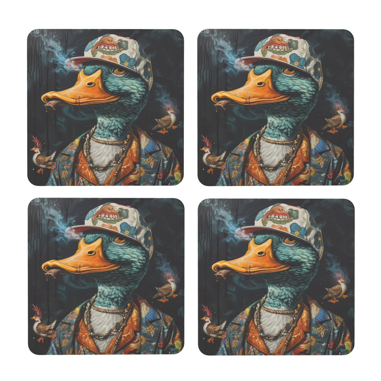 Sikiie Hip-Hop Duck MDF Cork Coaster 4 Pcs - Absorbent Beverage ...