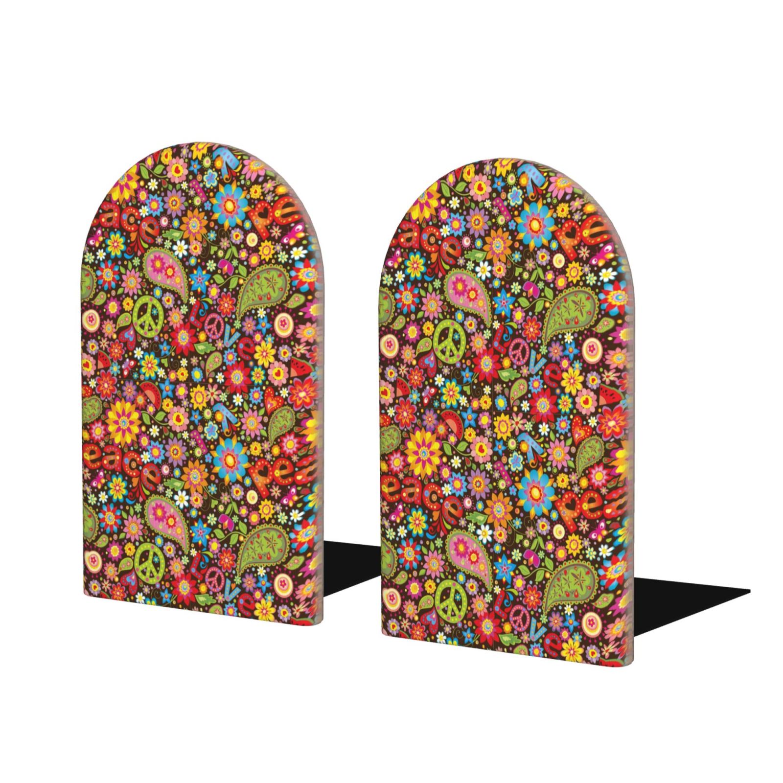 Sikiie Hippie Peace Love Bookends 1 Pair, Wood Bookends for Shelves ...