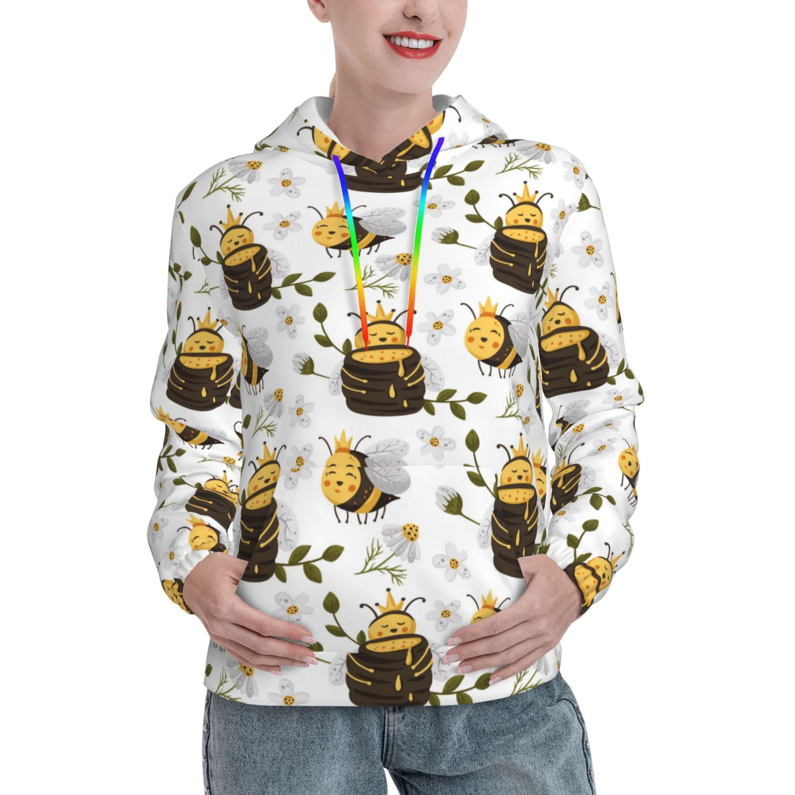 Sikiie Honey Bee Insect Women's Casual Hoodies Long Sleeve Lightweight Pullover Tops Loose ...