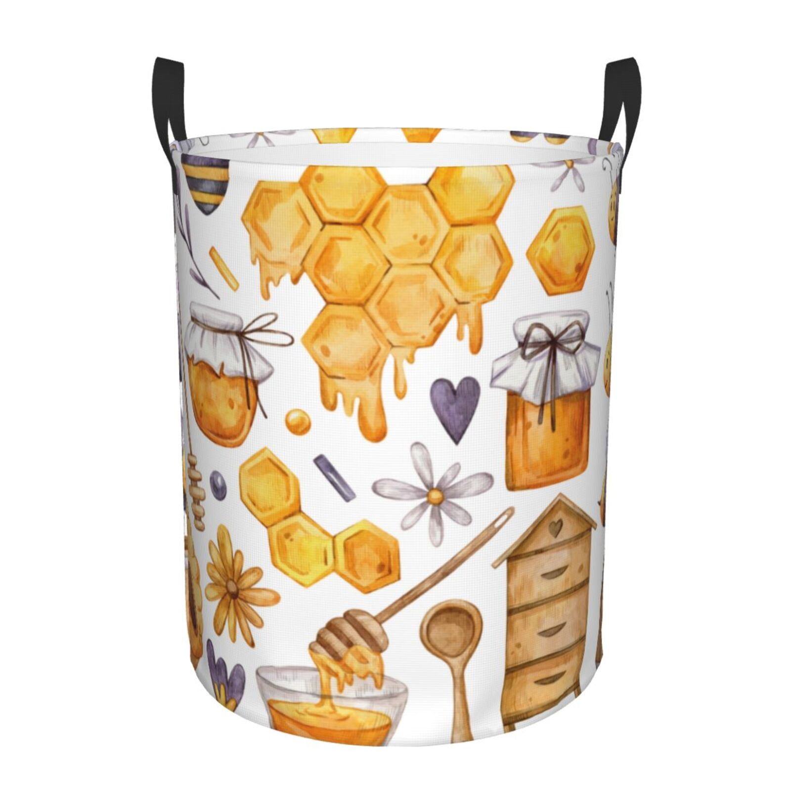 Sikiie Honey Bee Set Print Round Dirty Clothes Basket, Waterproof ...
