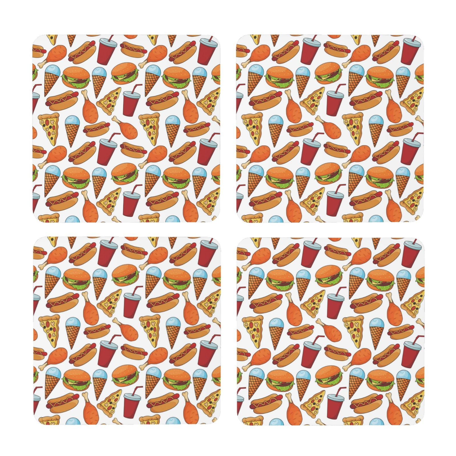 Sikiie Hot Dog Burger MDF Cork Coaster 4 Pcs - Absorbent Beverage ...