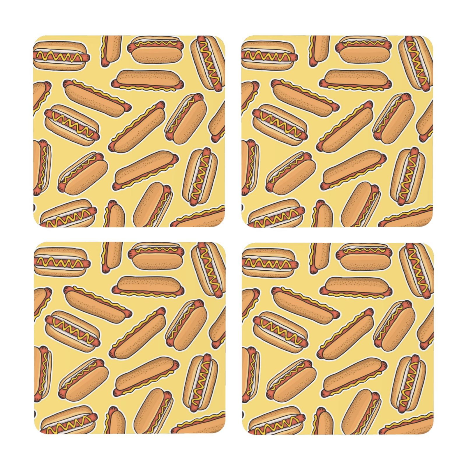 Sikiie Hot Dogs MDF Cork Coaster 4 Pcs - Absorbent Beverage Coasters ...