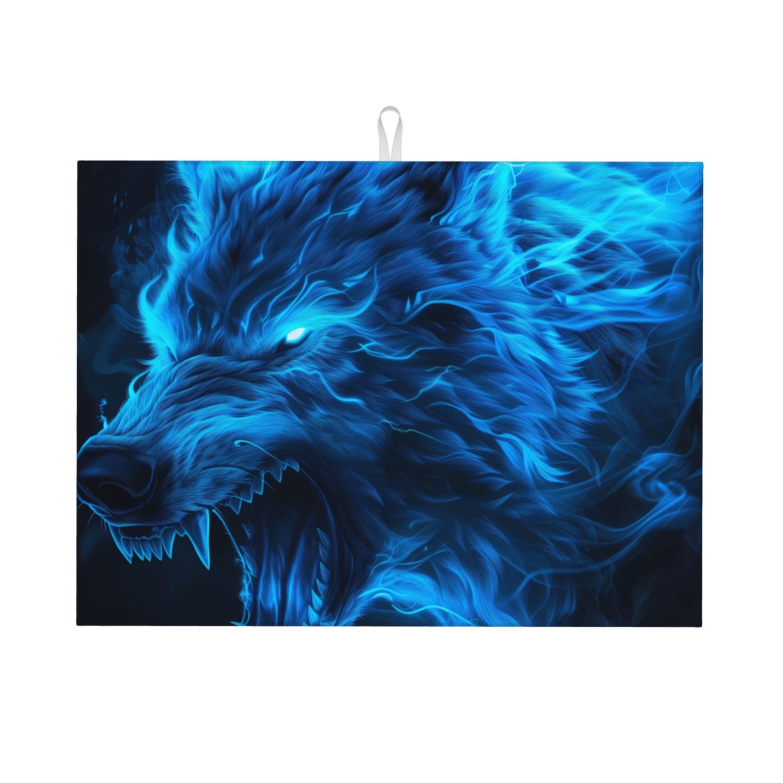 Sikiie Ice Blue Fire Wolf Dish Drying Mat, Kitchen Counter Mat, Self Drying Mat for Kitchen ...