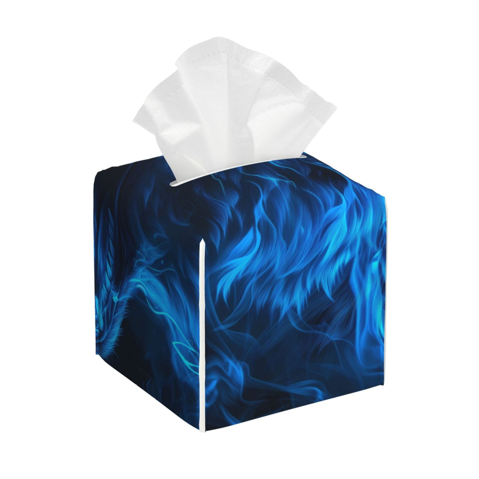 Sikiie Ice Blue Fire Wolf Leather Tissue Box Cover Square, tissue box ...