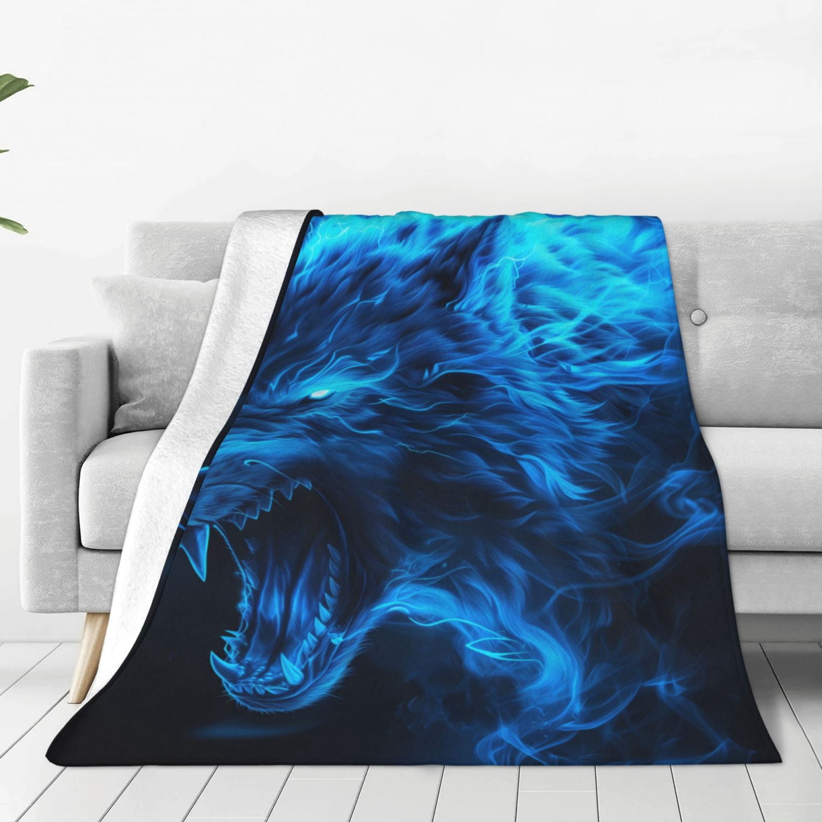 Sikiie Ice Blue Fire Wolf Ultra-Soft Micro flannel Blanket Luxury All ...