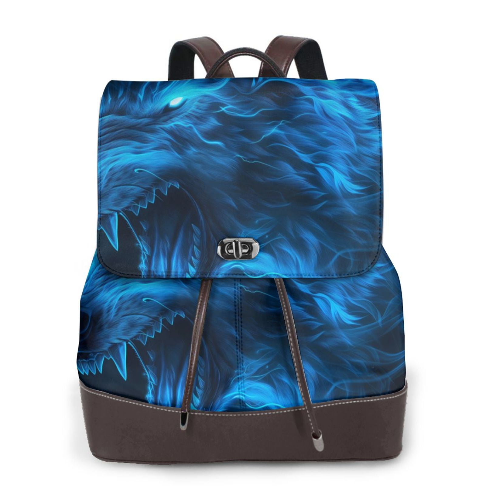Sikiie Ice Blue Fire Wolf Women Genuine Leather Backpack Fashion ...