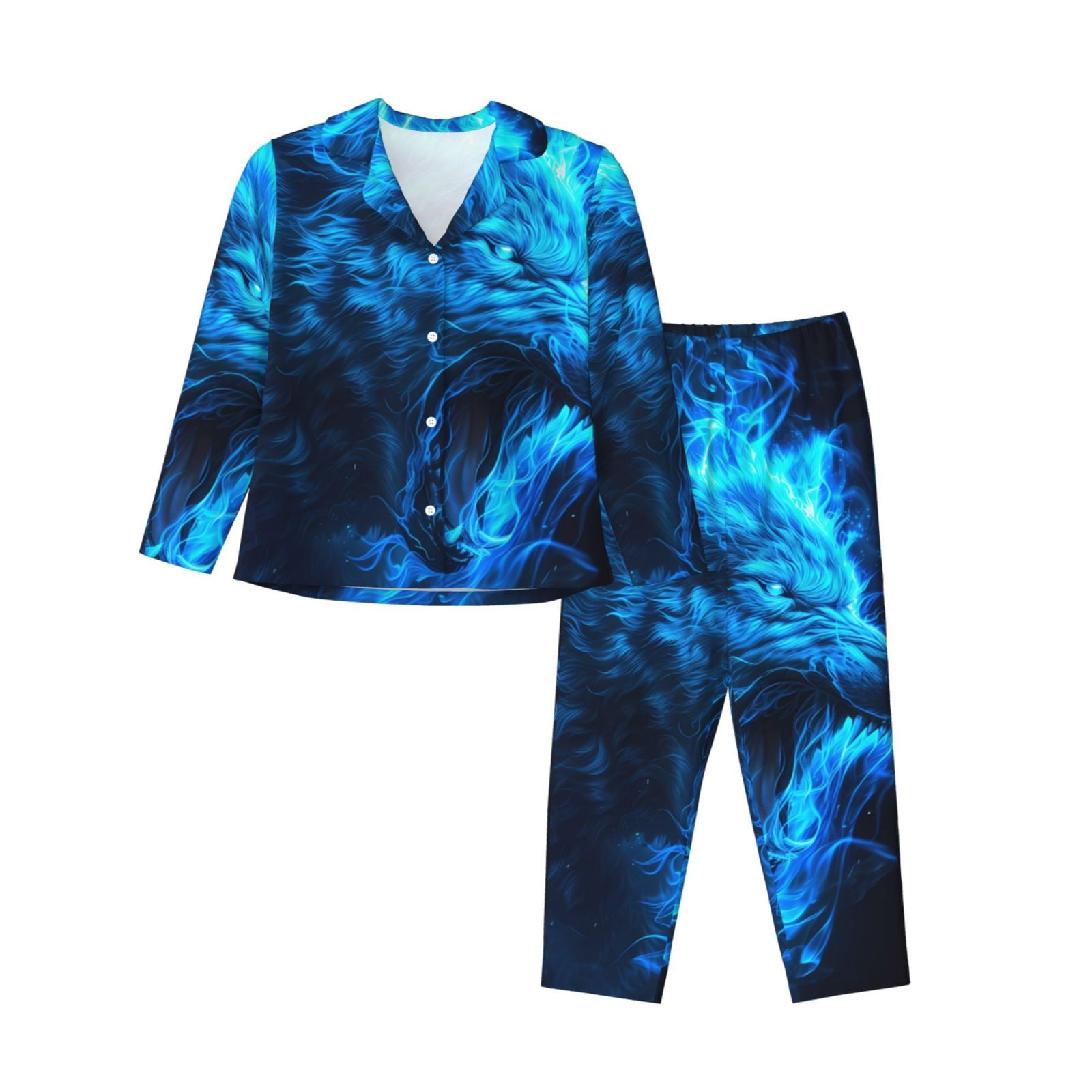 Sikiie Ice Blue Fire Wolf Women's Long-Sleeve Shirt and Full-Length ...