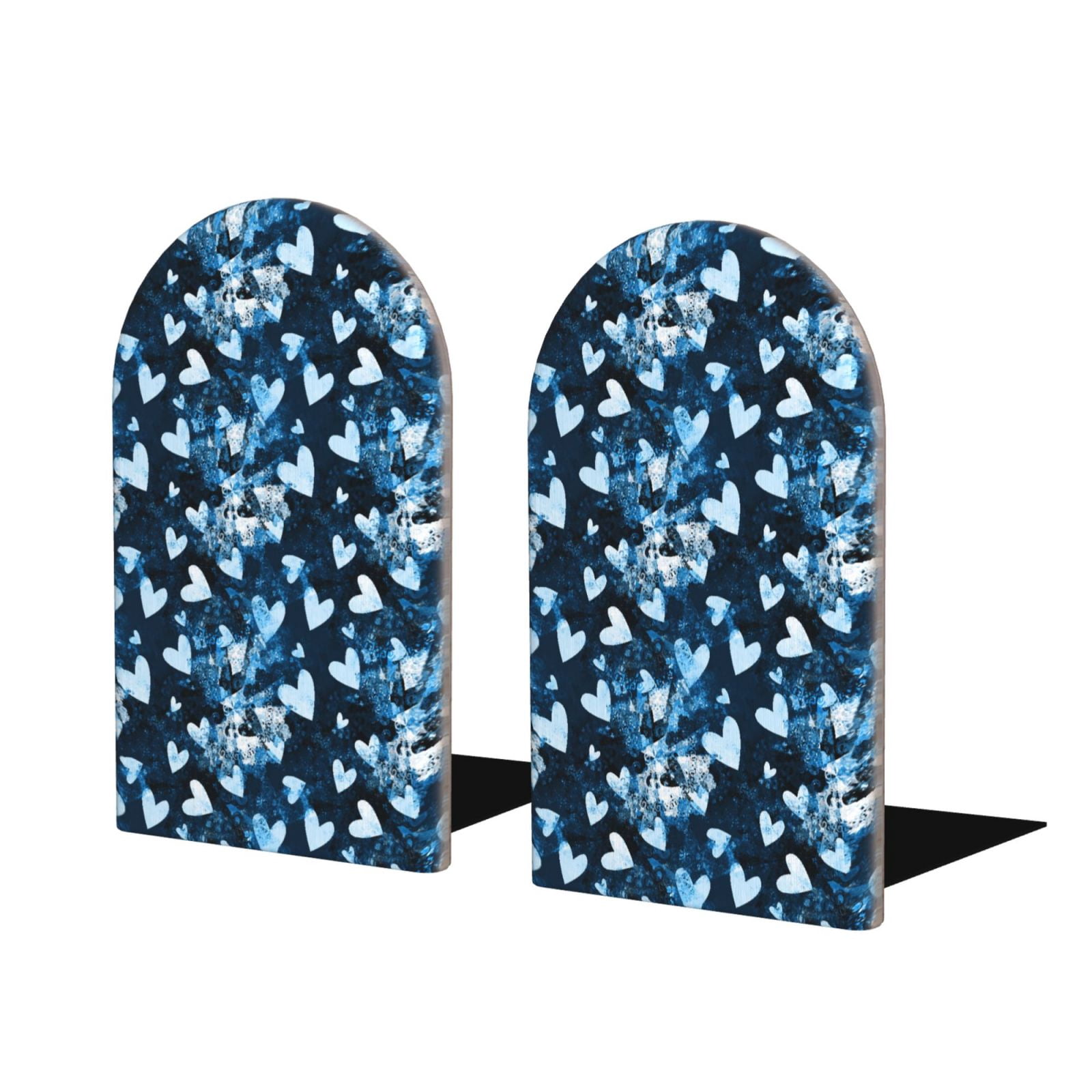 Sikiie Ice Blue Heart Bookends 1 Pair, Wood Bookends for Shelves, Book ...