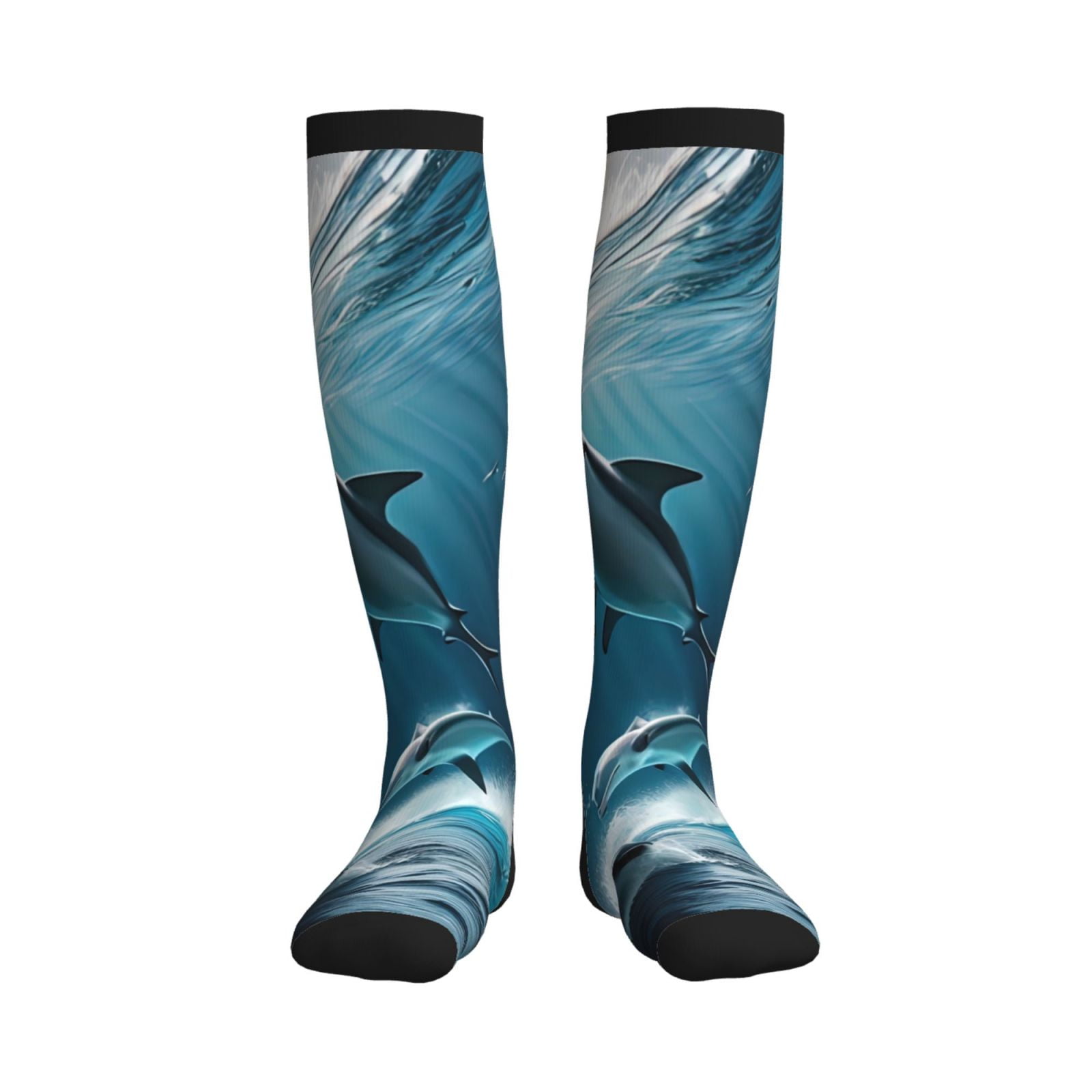 Sikiie Ice Blue Ocean Cute Dolphin A 1 Pairs Compression Socks for Men ...