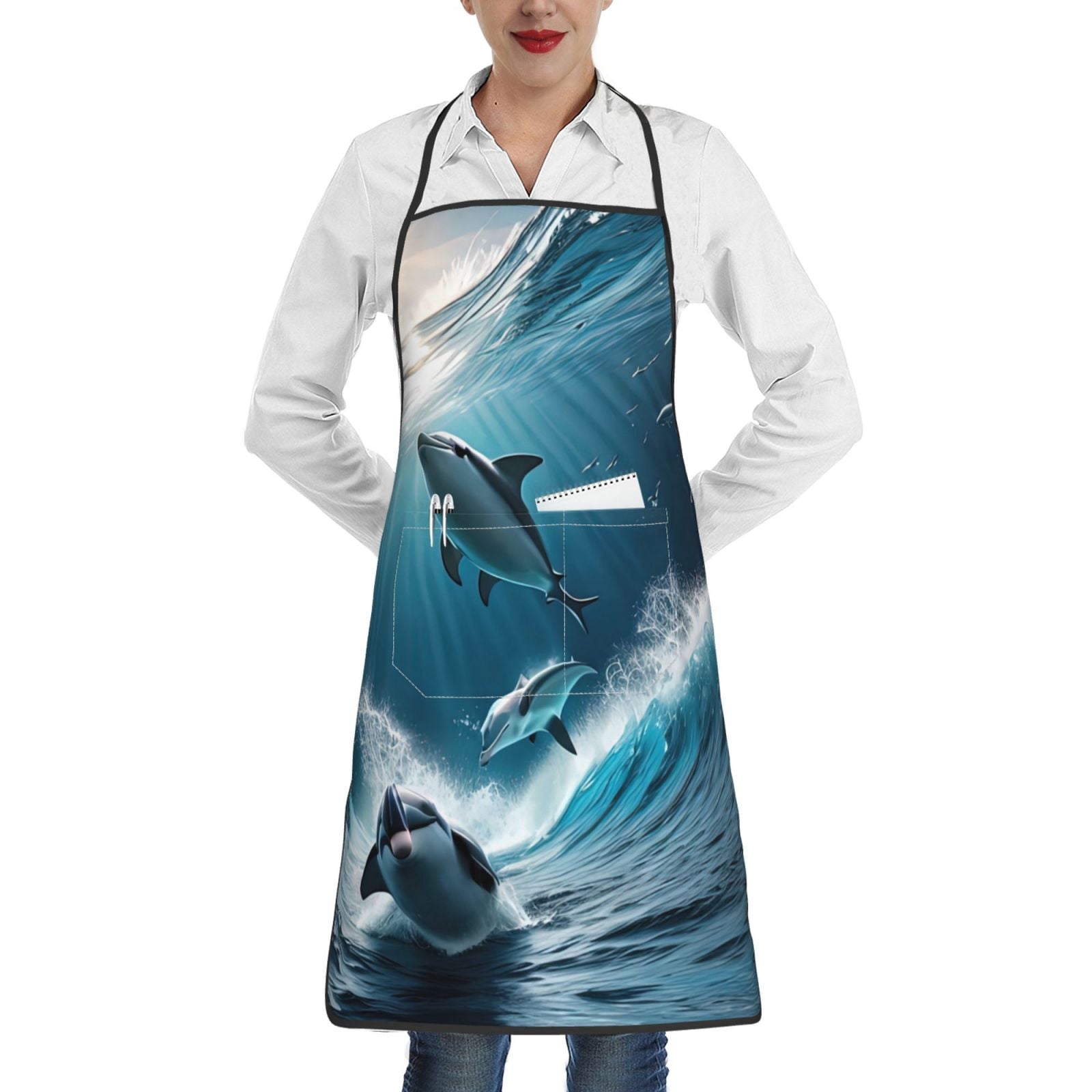Sikiie Ice Blue Ocean Cute Dolphin A Aprons for Kitchen Cooking Aprons ...
