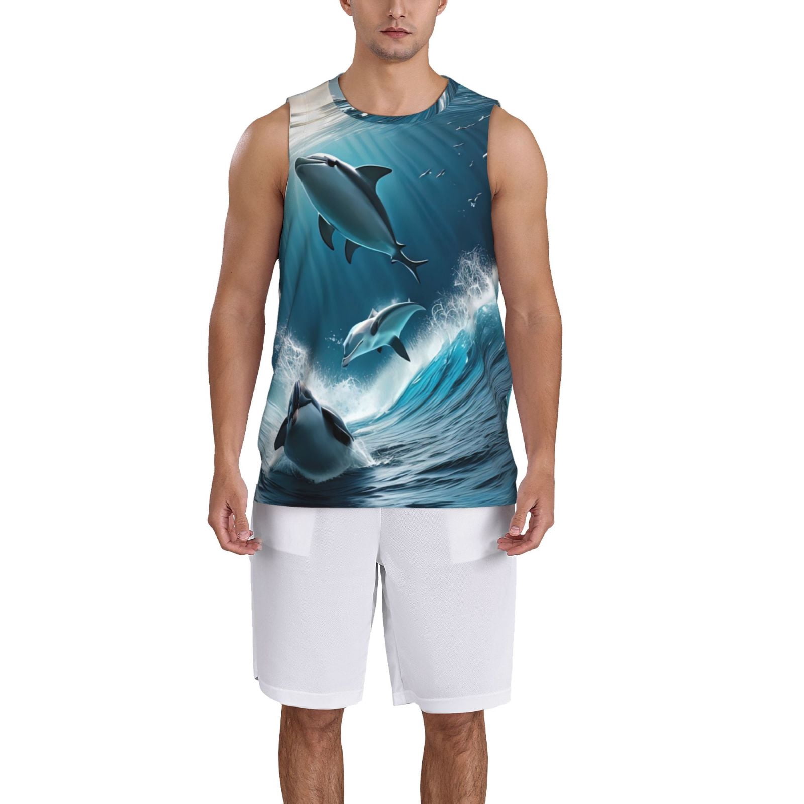 Sikiie Ice Blue Ocean Cute Dolphin A Basketball Jersey Reversible Men's ...