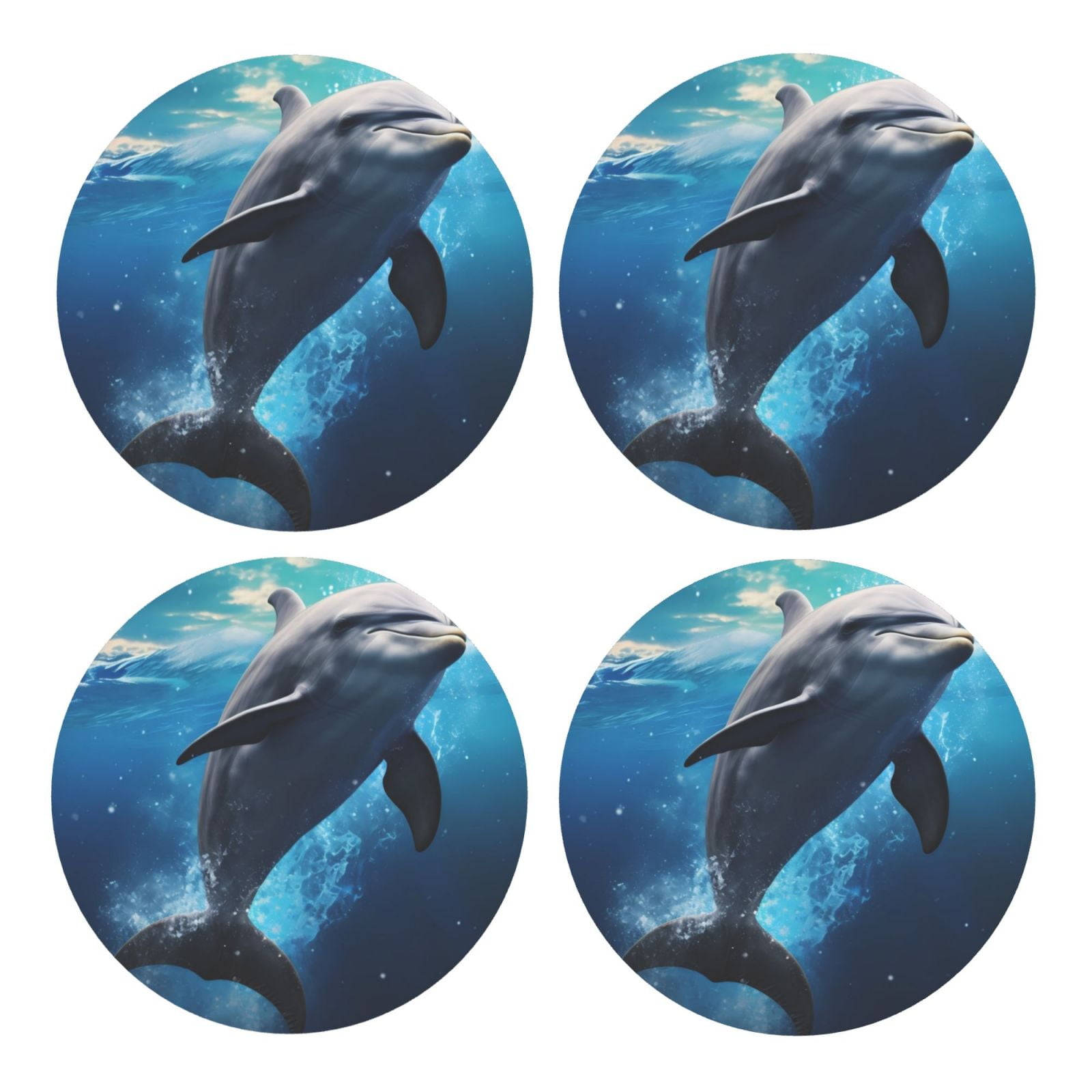 Sikiie Ice Blue Ocean Cute Dolphin MDF Cork Coaster 4 Pcs - Absorbent ...