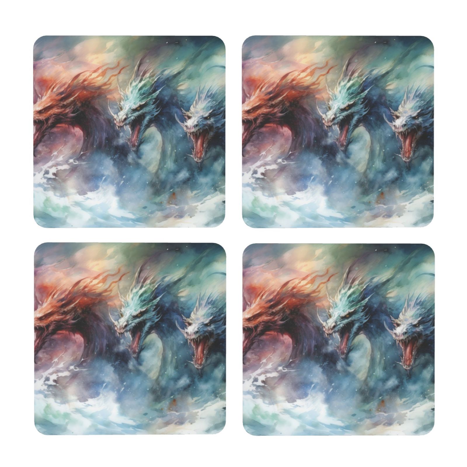 Sikiie Ink Style Wave Dragon MDF Cork Coaster 4 Pcs - Absorbent ...