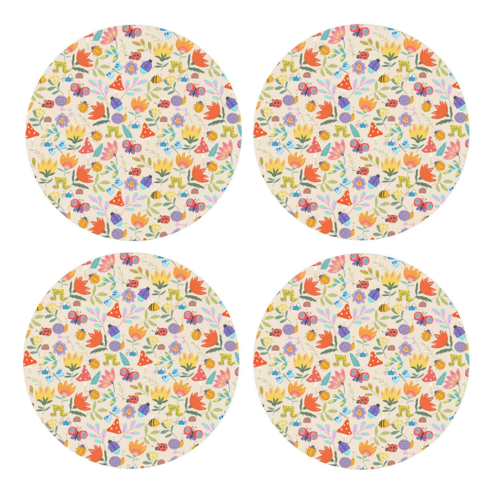 Sikiie Insects In Plants MDF Cork Coaster 4 Pcs - Absorbent Beverage ...