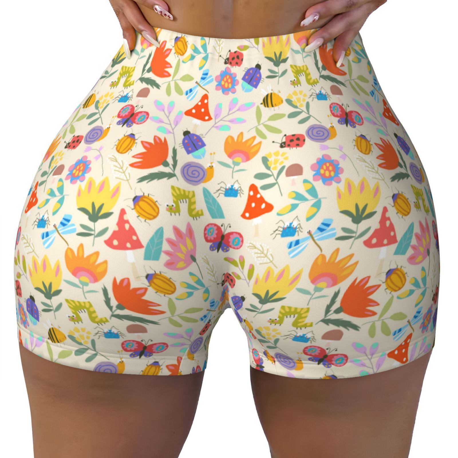 Sikiie Insects In Plants Print Workout Shorts Women Scrunch Butt Gym ...