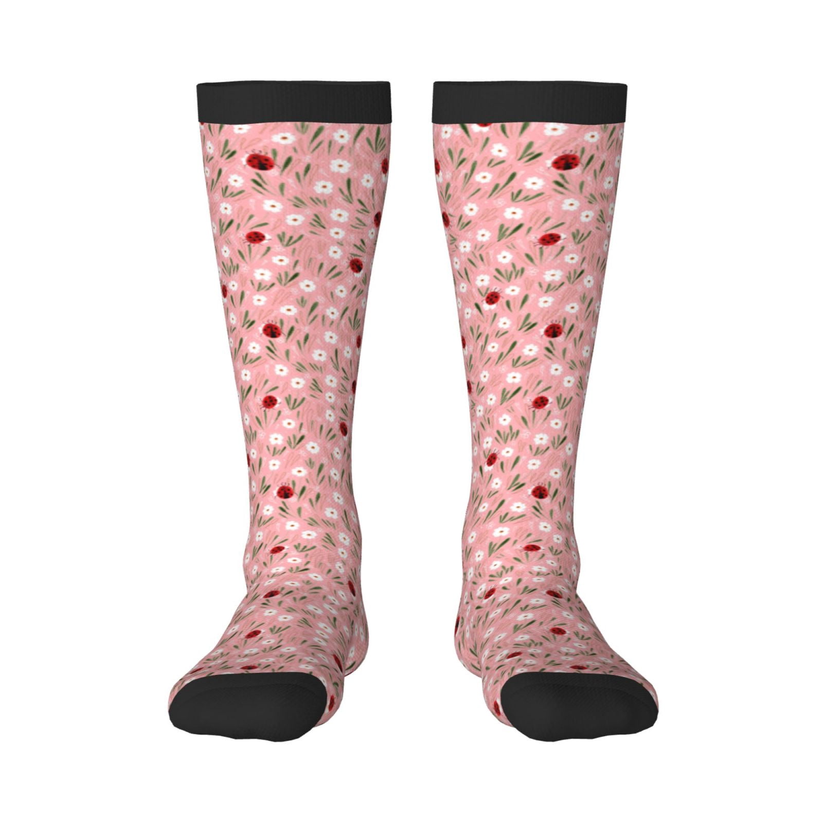 Sikiie Ladybug And Flowers Knee Socks, High Socks Long Stretchy Sock ...