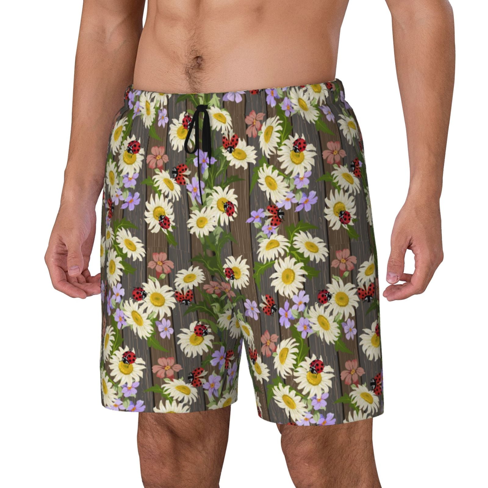 Sikiie Ladybugs And Flowers On A Wooden Print Men's Double Layer ...