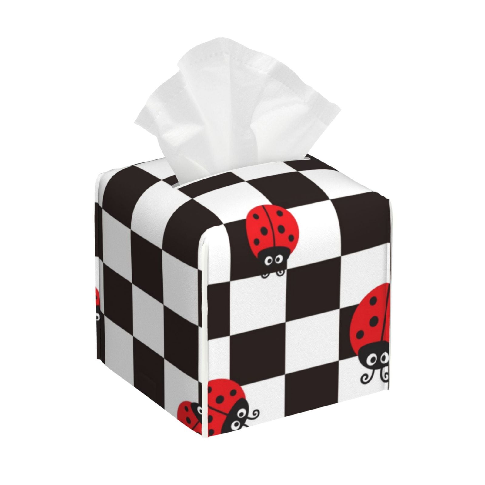 Sikiie Ladybugs Of Black And White Checkers Leather Tissue Box Cover ...