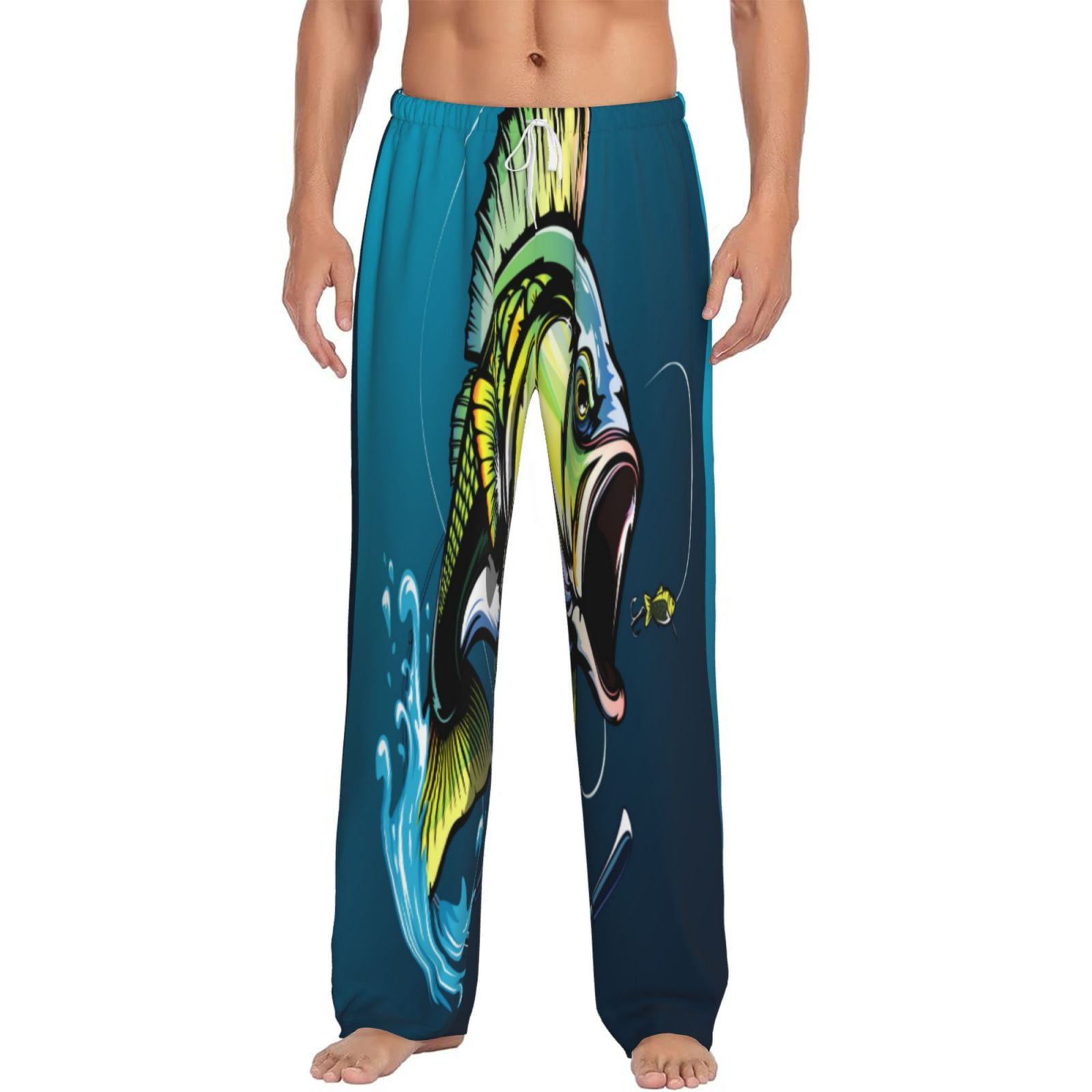Sikiie Largemouth Bass Fish Print Pajama Pants Men, PJ Bottoms, Sleep ...