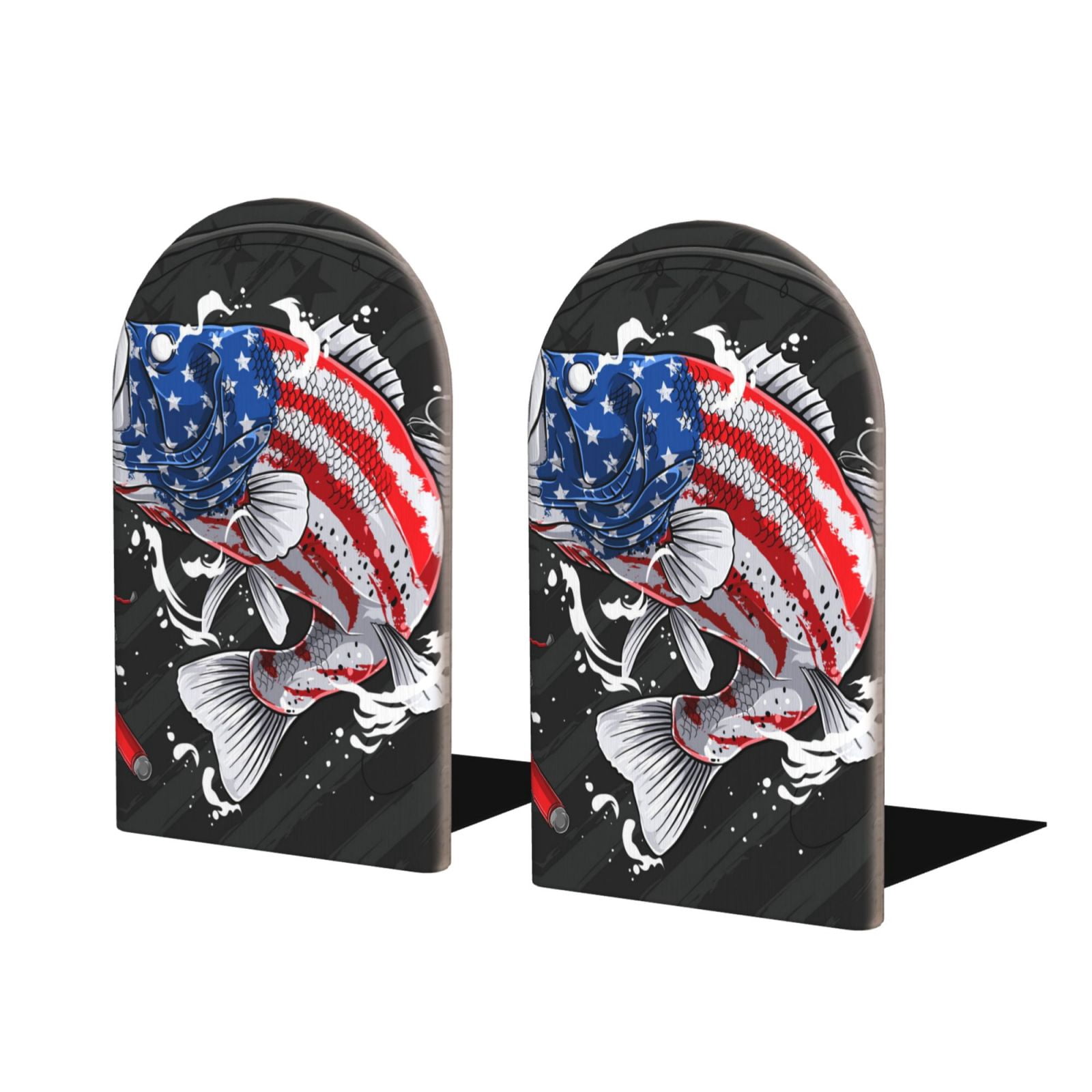 Sikiie Largemouth Bass Fish in USA Bookends 1 Pair, Wood Bookends for ...