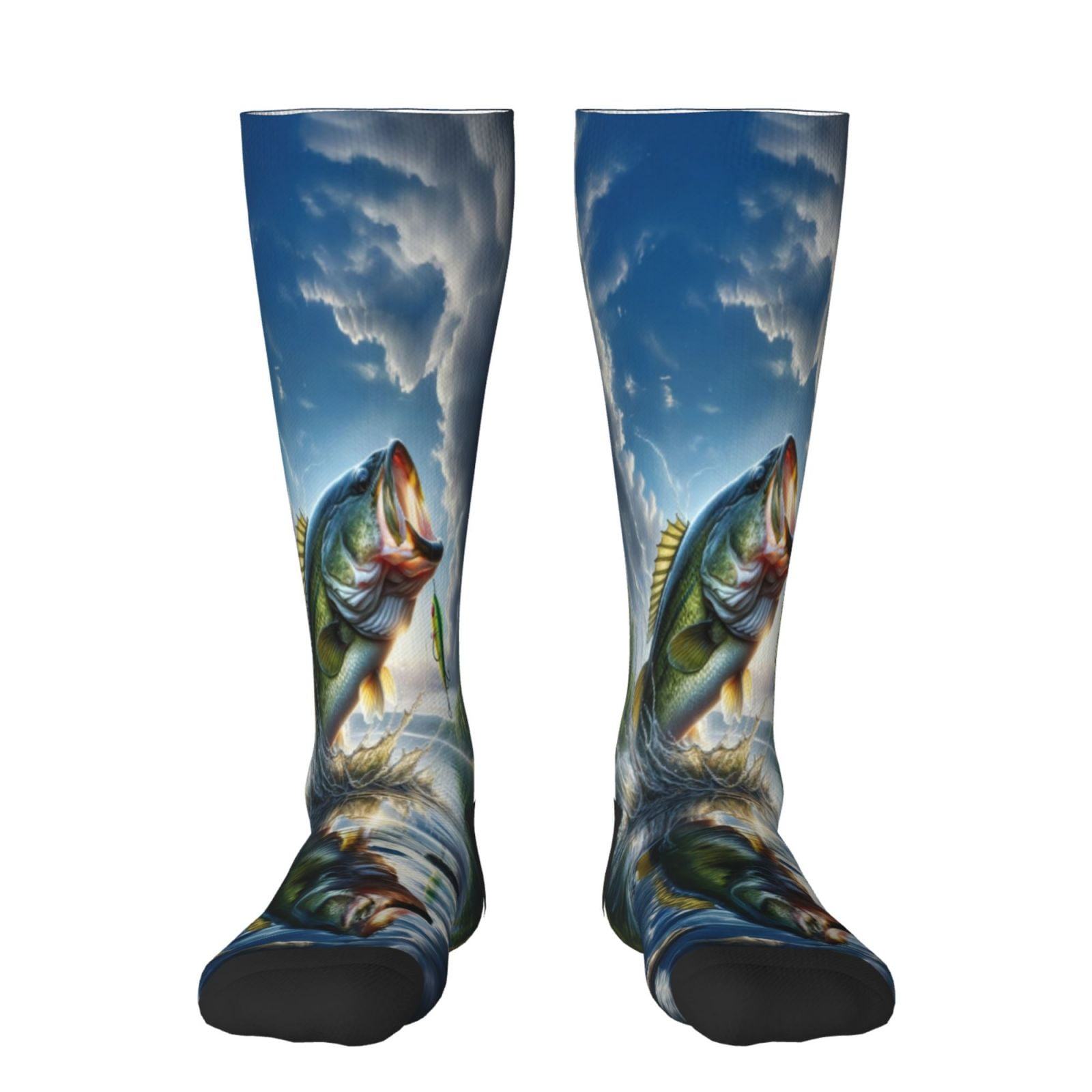Sikiie Largemouth Bass Jumping Out of The Water Knee Socks, High Socks ...