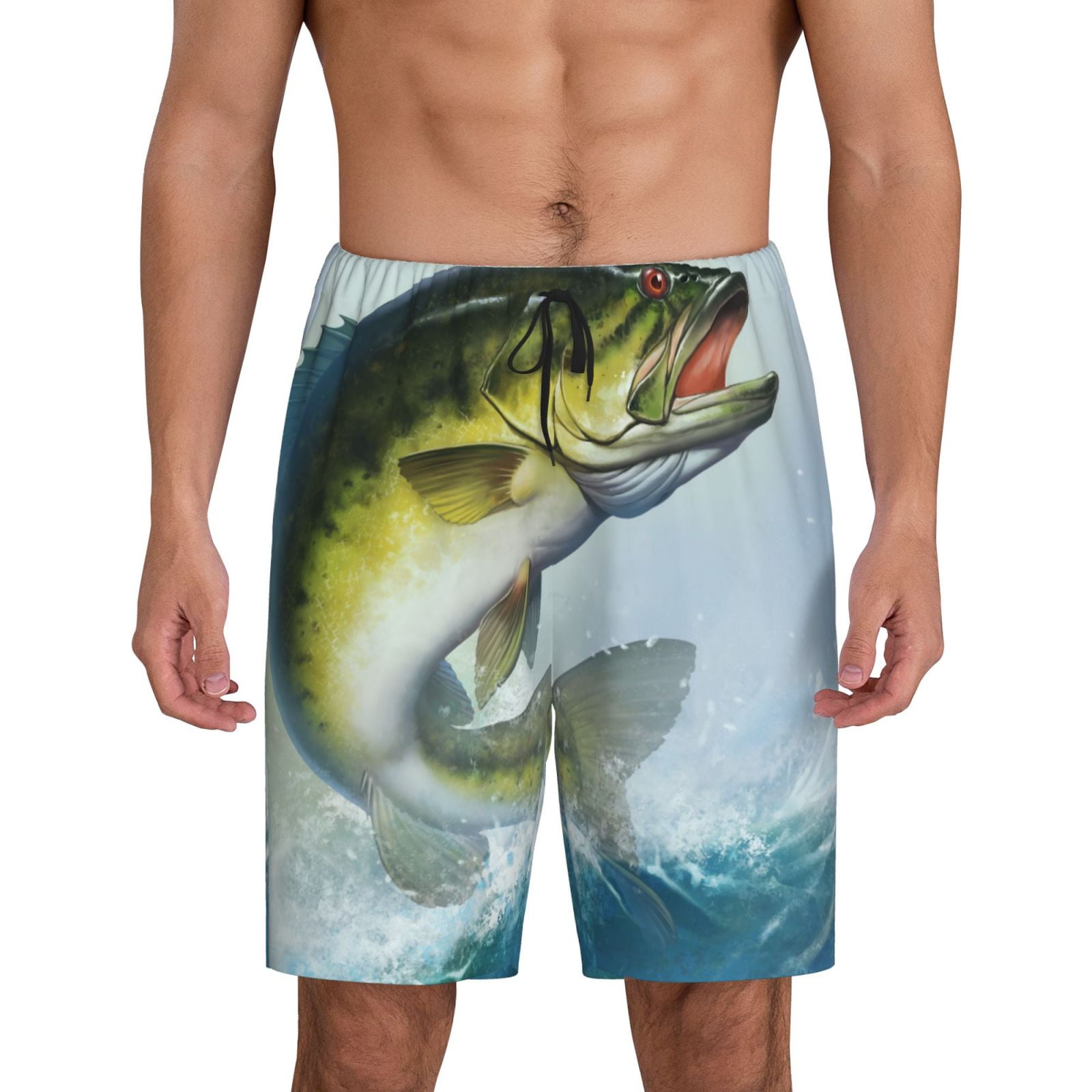 Sikiie Largemouth Bass jumps out of water Print Mens Pajama Shorts, Lounge Pant, Men's shorts ...