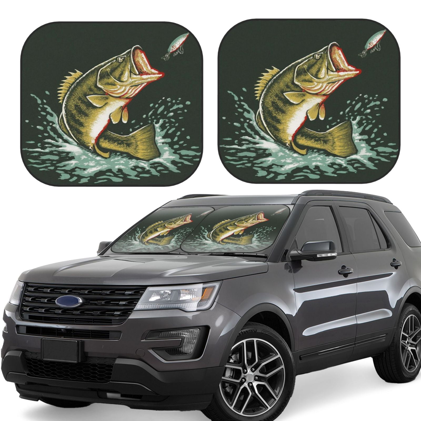 Sikiie Largemouth Bass jumps out of water Print Foldable Car Windshield ...