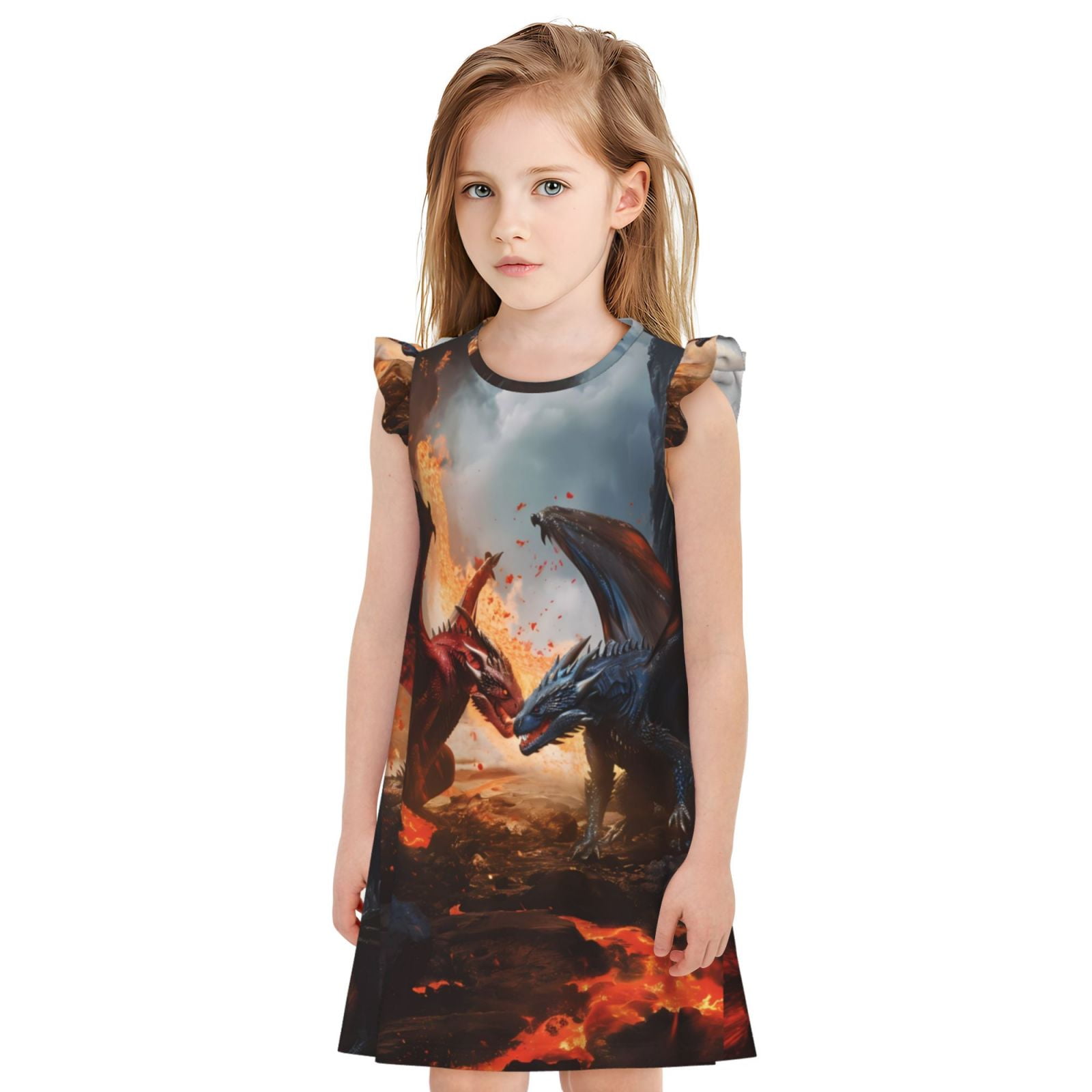 Sikiie Lava Dragon Girls Nightgowns 3-10 Years Flutter Short Sleeves ...
