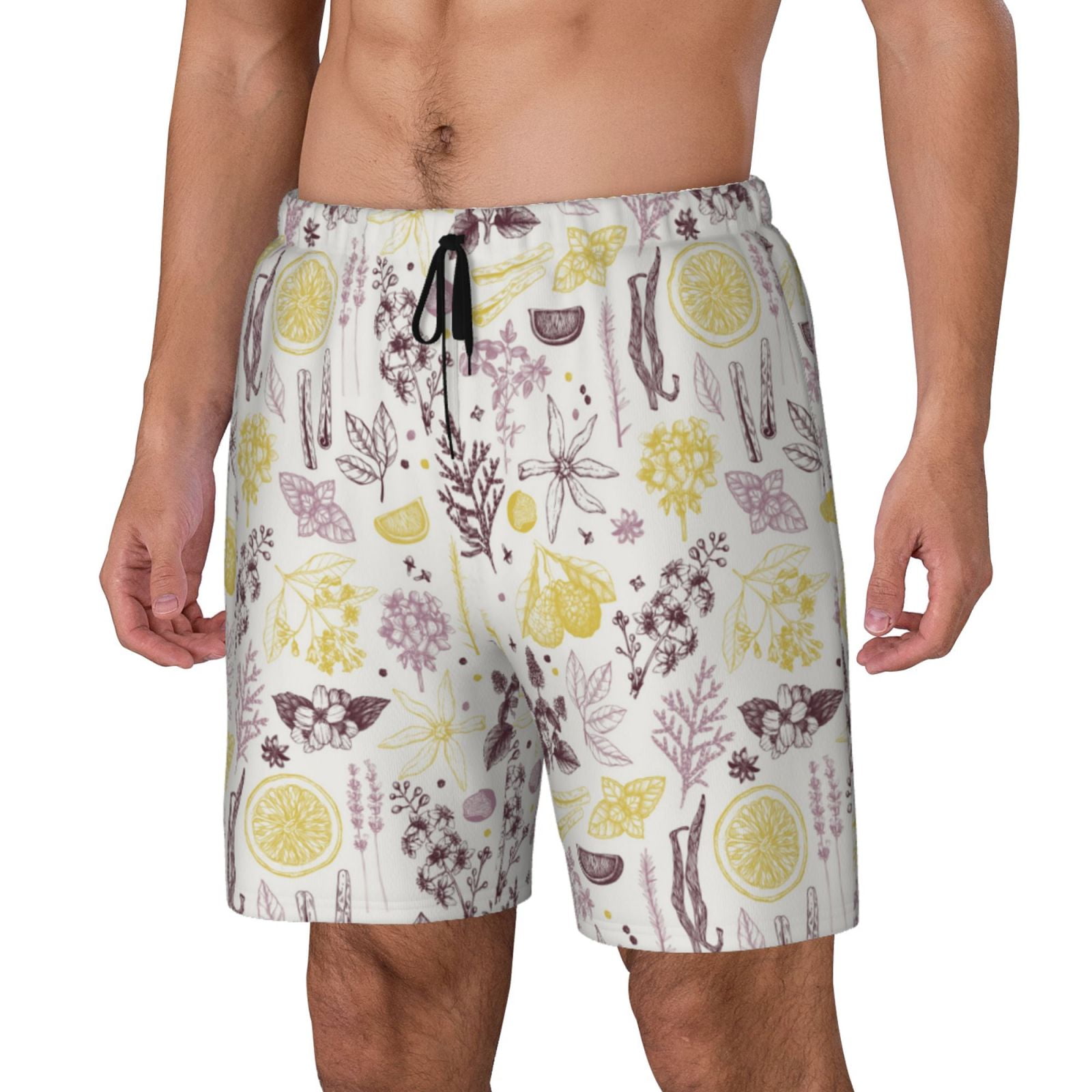 Sikiie Lavender Flowers Print Men's Double Layer Swimming Trunks ...