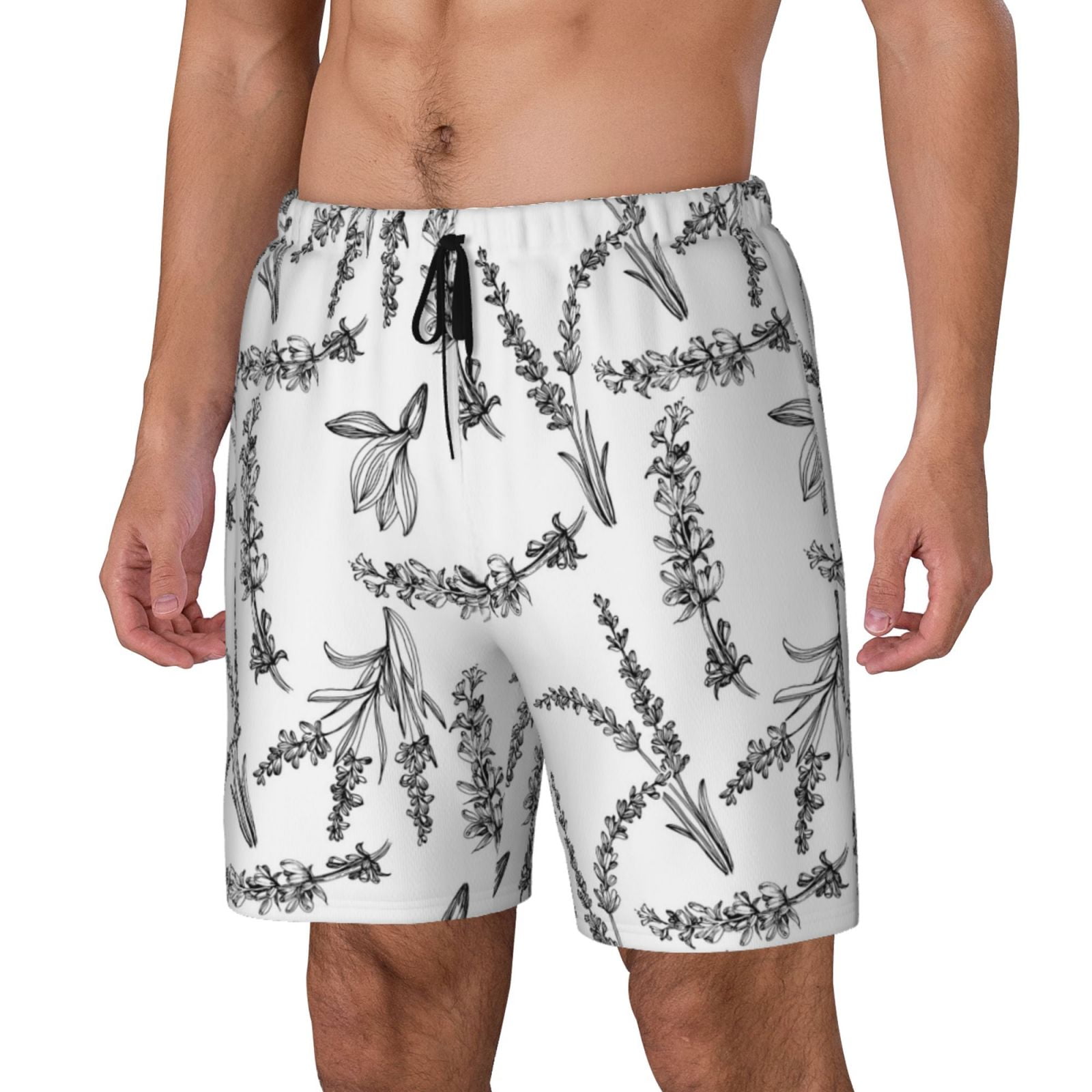 Sikiie Lavender Flowers Print Men's Double Layer Swimming Trunks ...