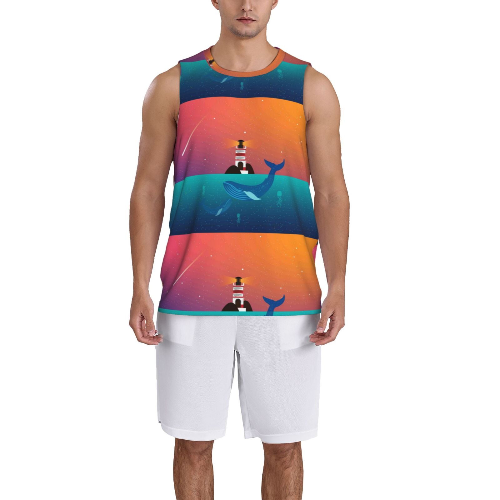 Sikiie Lighthouse and Whale Basketball Jersey Reversible Men's Mesh ...