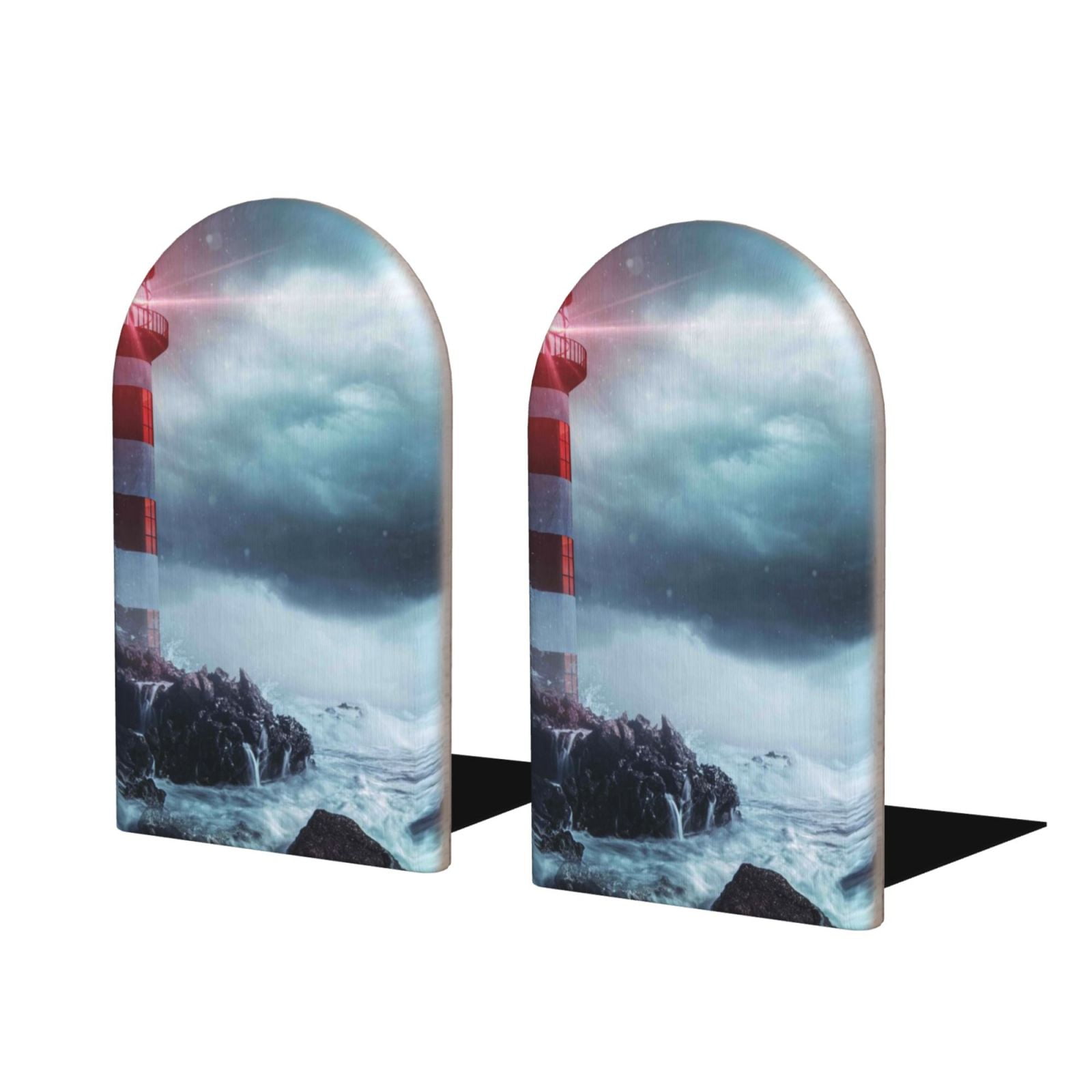 Sikiie Lighthouse in a Stormy Sea Bookends 1 Pair, Wood Bookends for ...