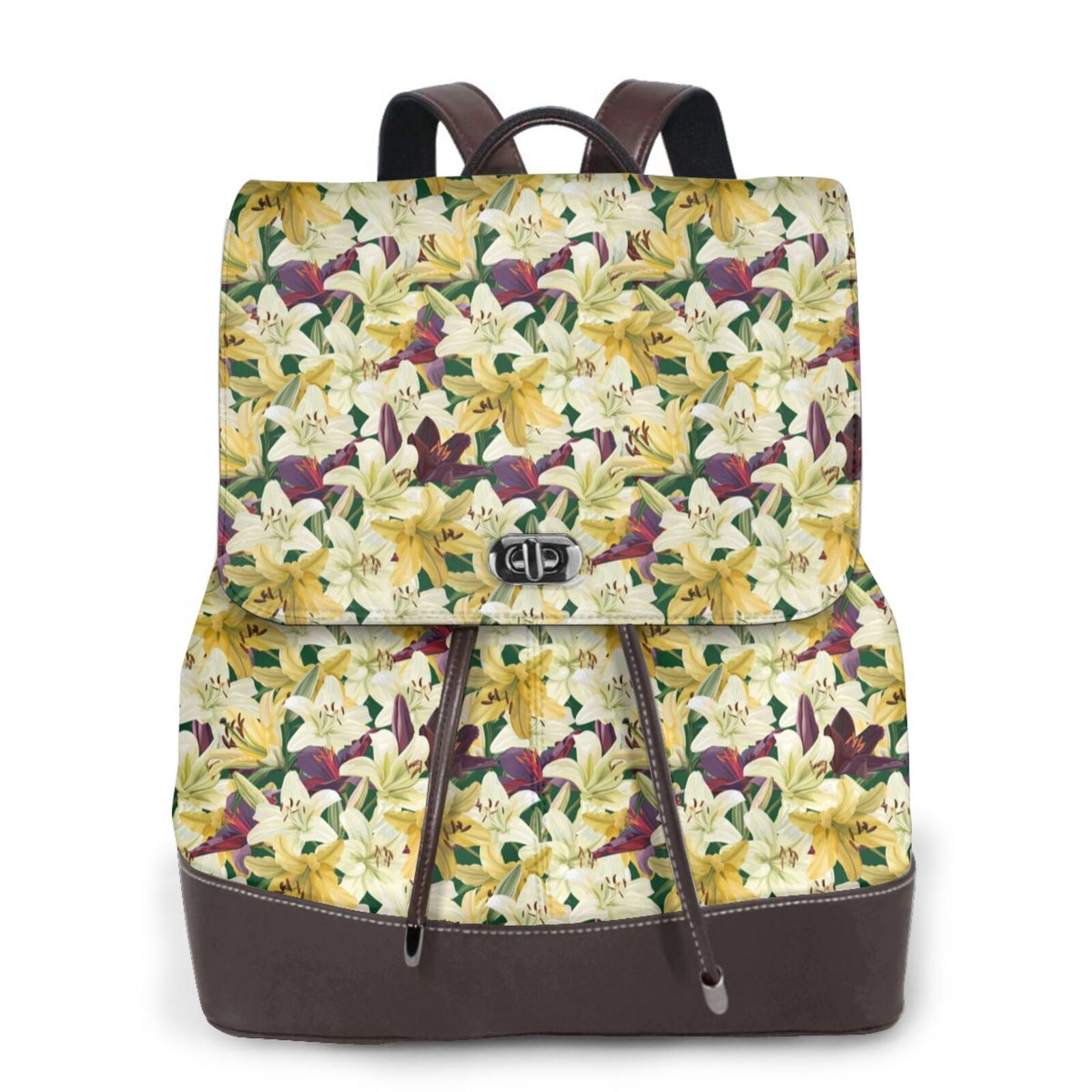 Sikiie Lilies Flowers Women Genuine Leather Backpack Fashion Rucksack ...