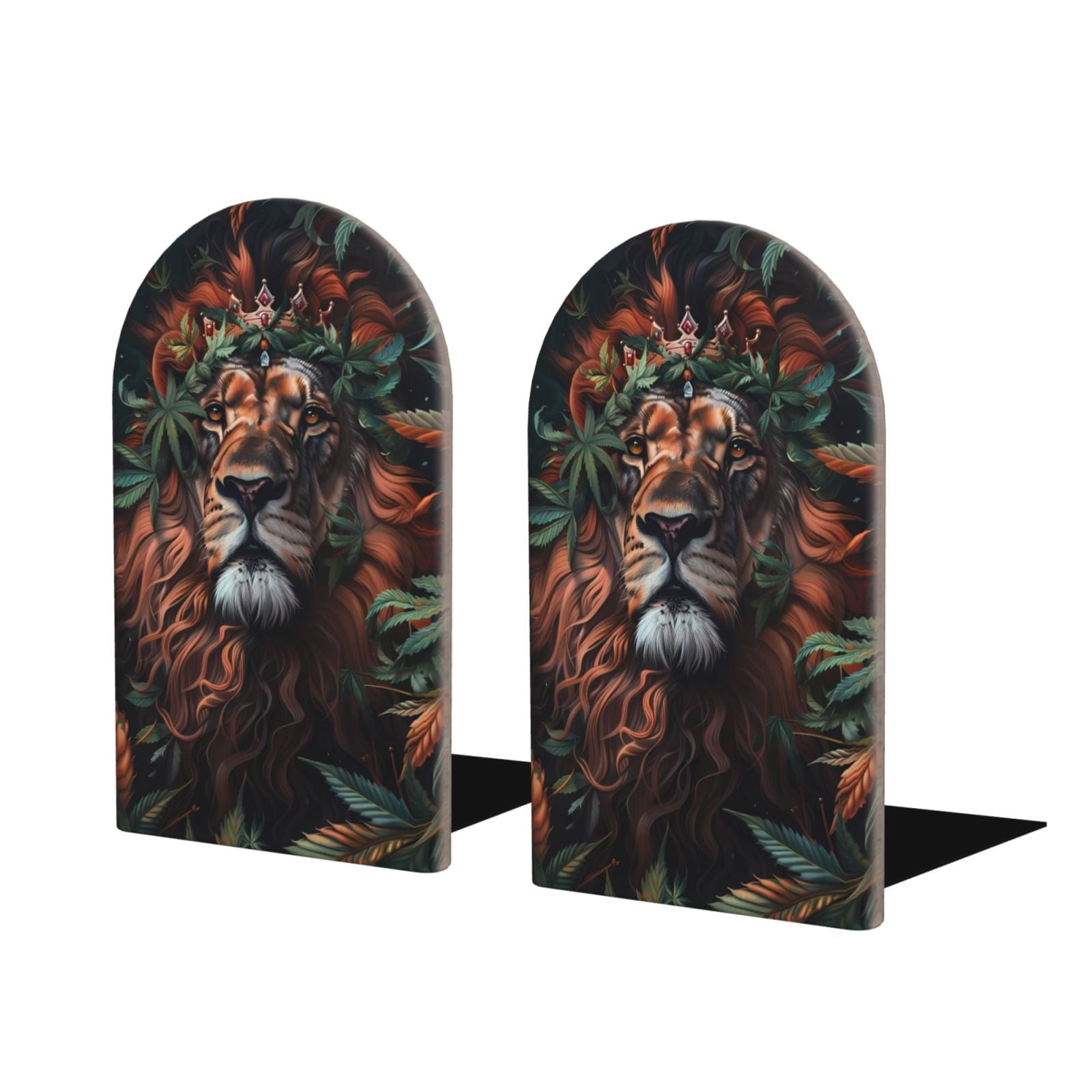 Sikiie Lion Forest Crown Bookends 1 Pair, Wood Bookends for Shelves ...