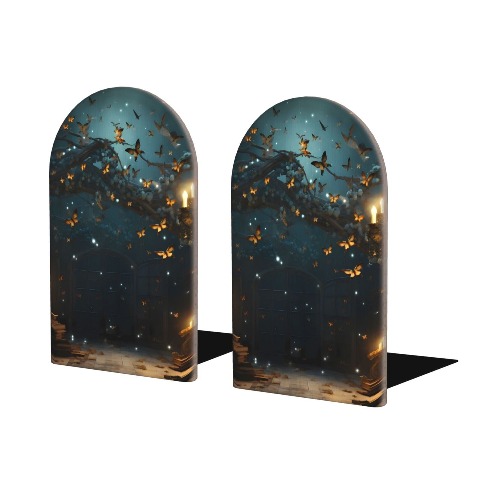 Sikiie Magical Library Butterfly Night Bookends 1 Pair, Wood Bookends ...