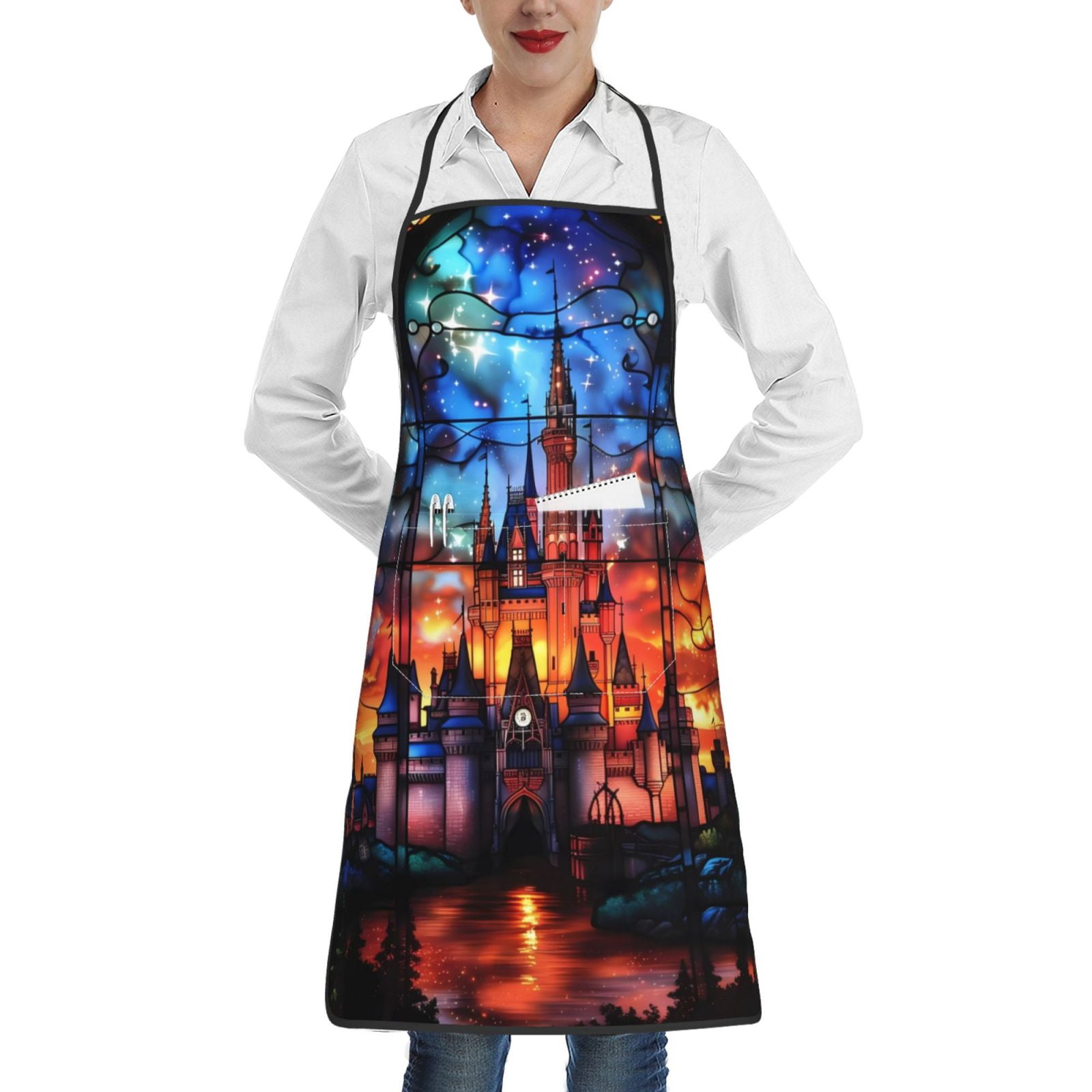 Sikiie Magical Stained Glass Castle Aprons for Kitchen Cooking Aprons ...