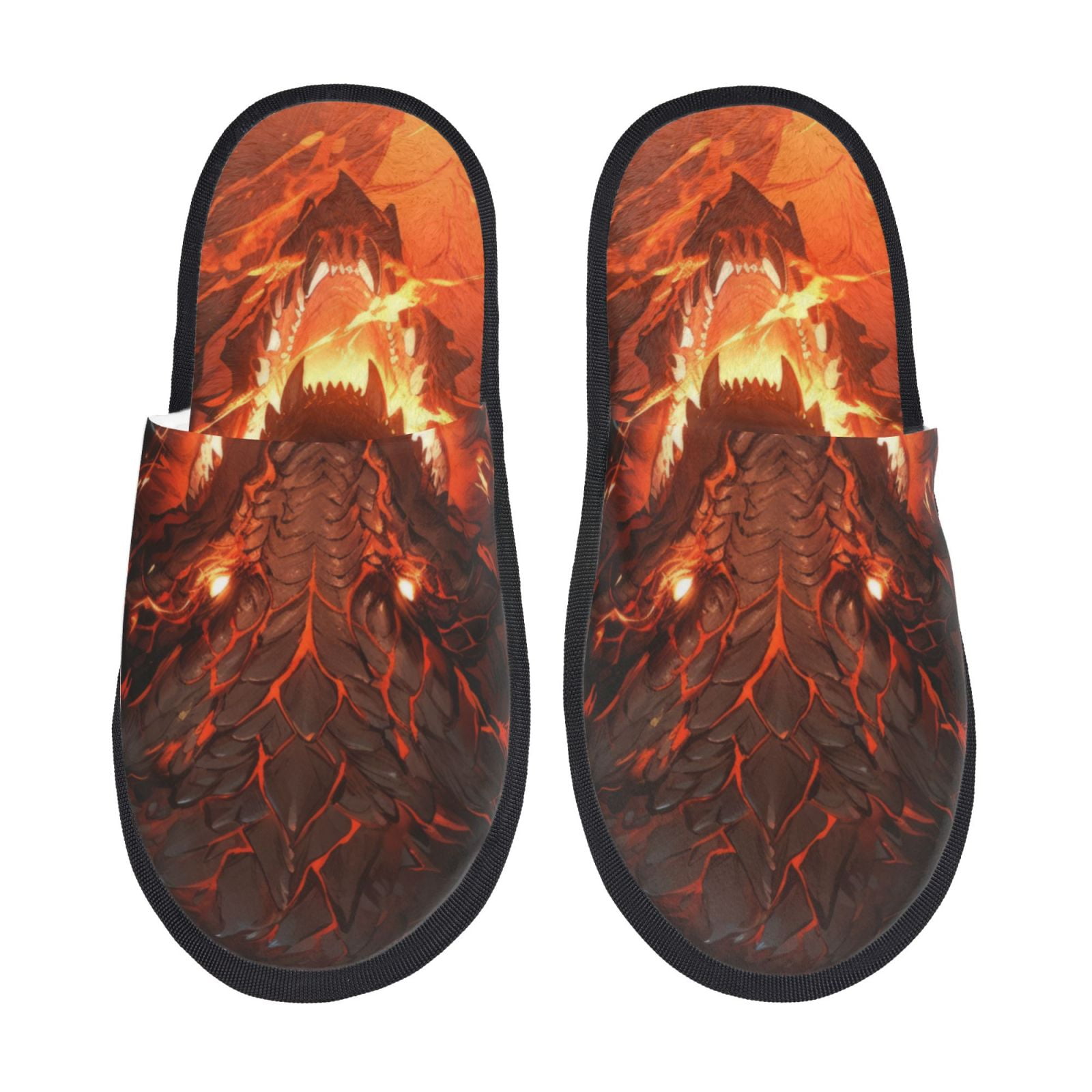 Sikiie Magma Fire Black Dragon Fuzzy Slip-on Slippers Warm Cozy Soft ...