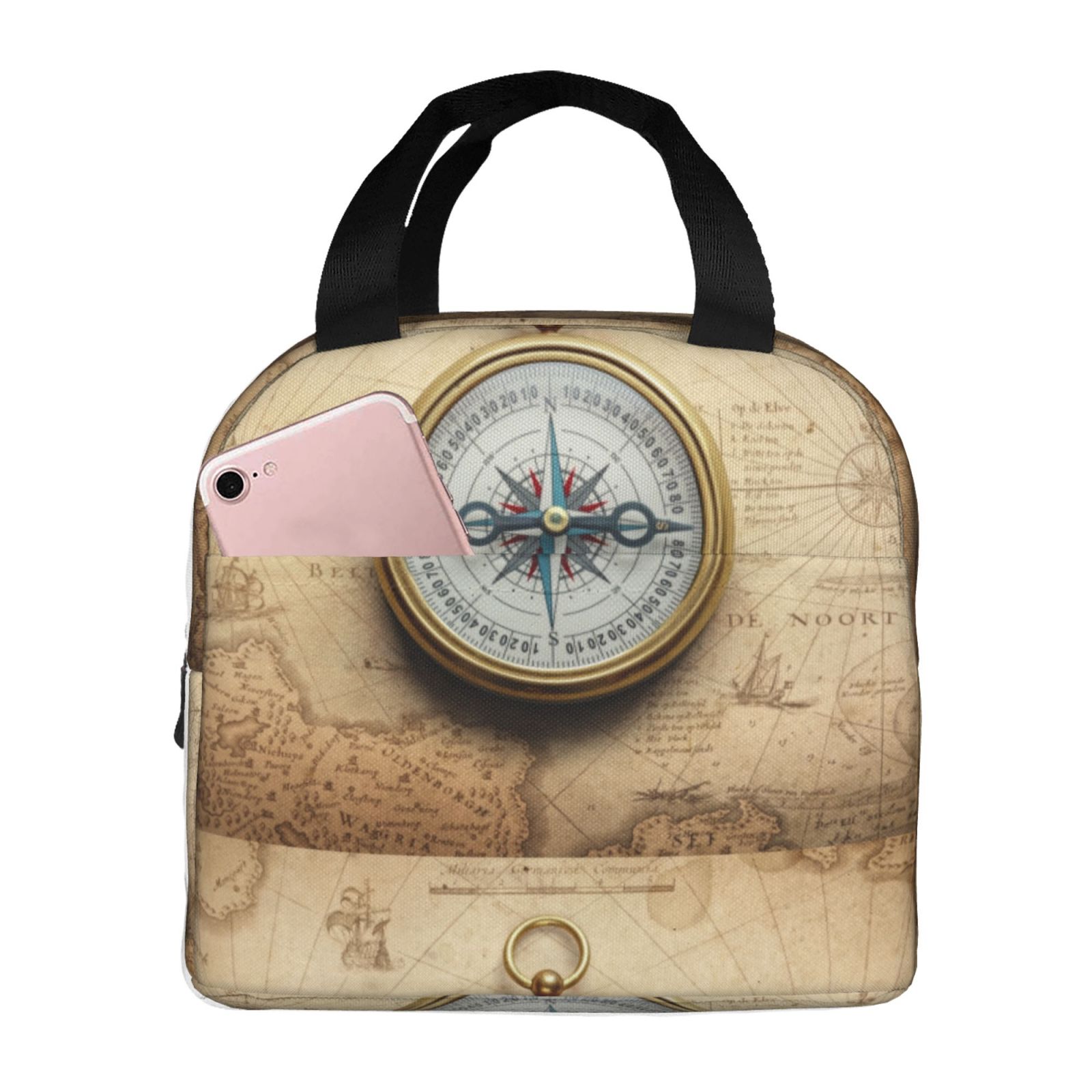 Sikiie Magnetic Old Compass On World Map Lunch Bag for Women & Men ...