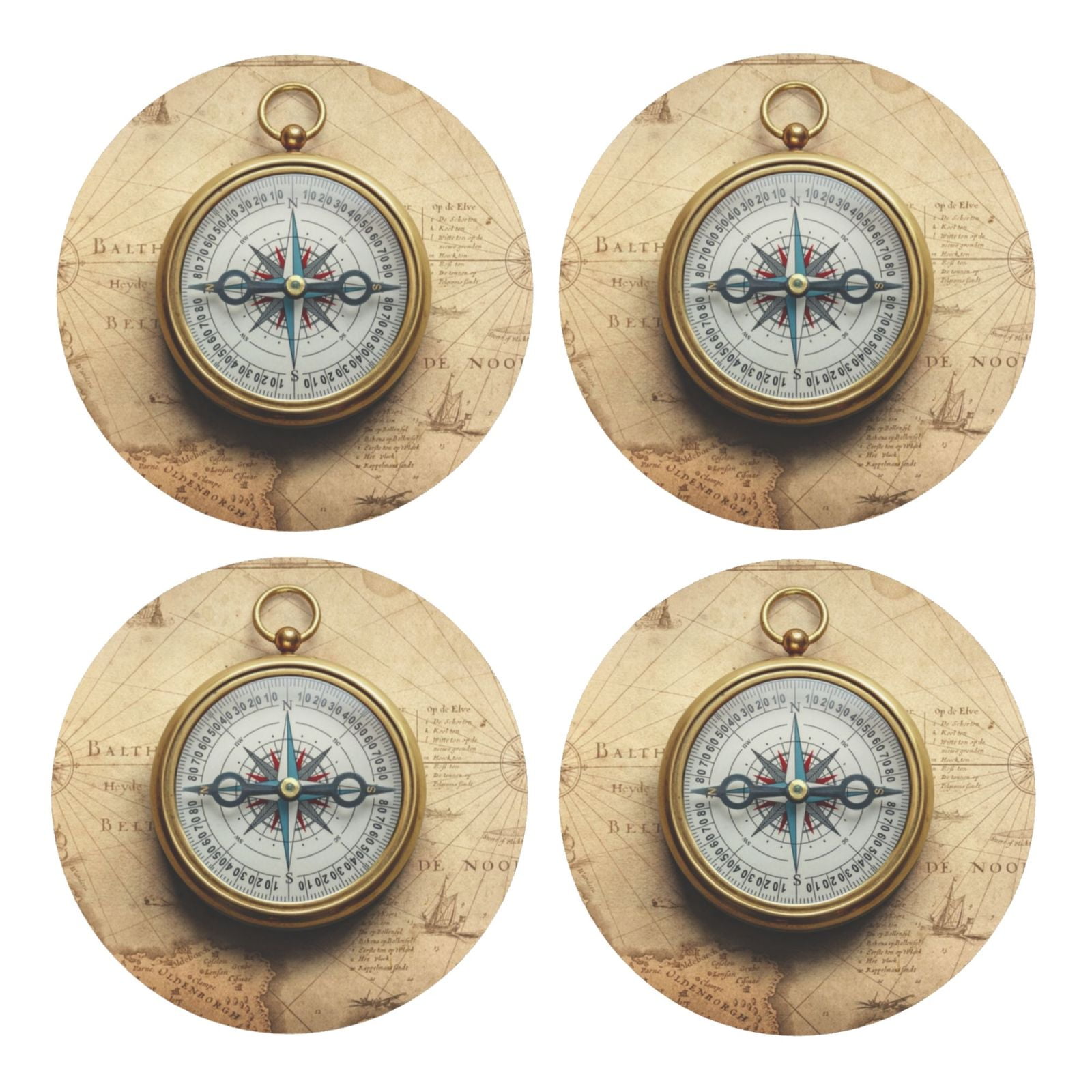 Sikiie Magnetic Old Compass On World Map MDF Cork Coaster 4 Pcs ...
