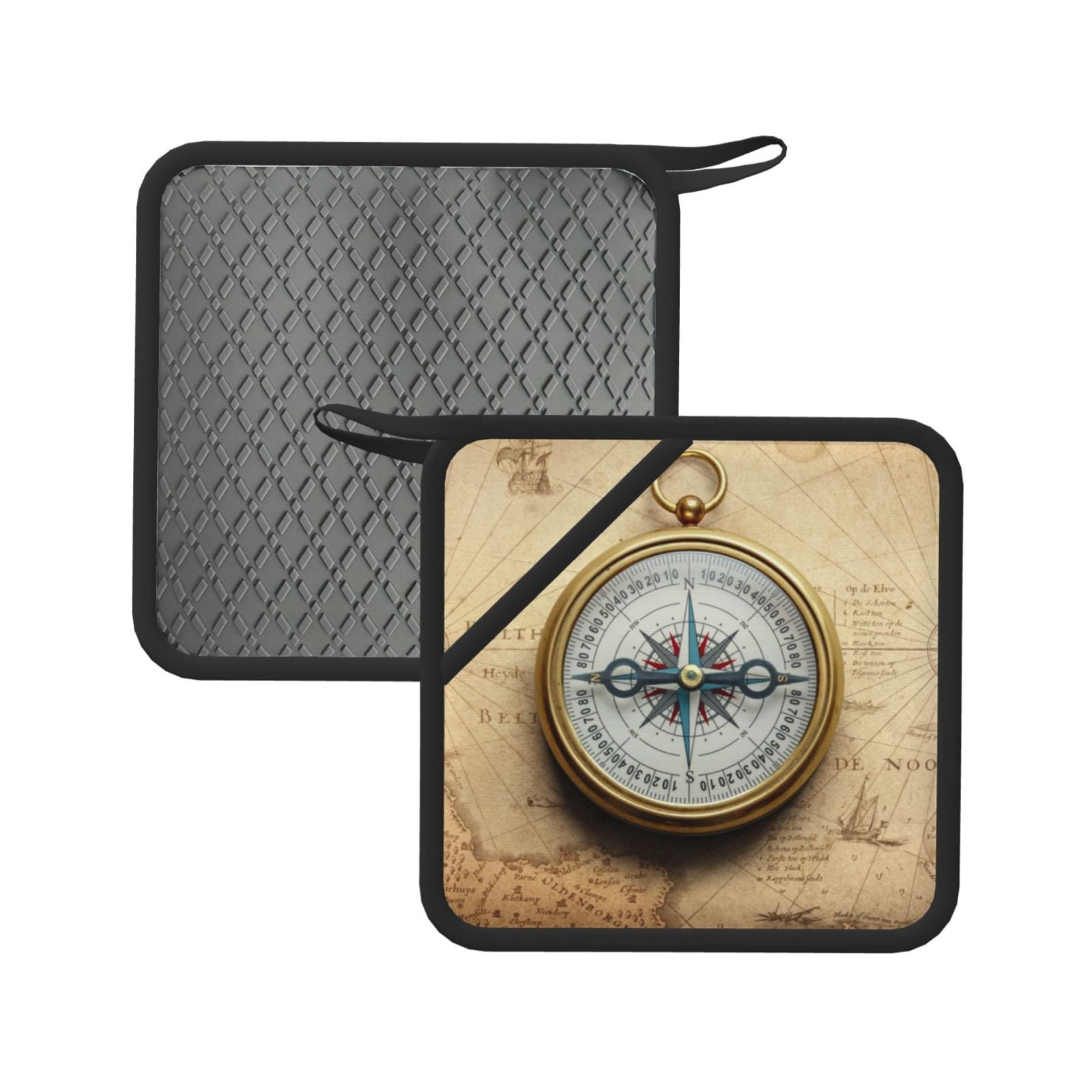 Sikiie Magnetic Old Compass On World Map Pot Holders Kitchen Insulation ...